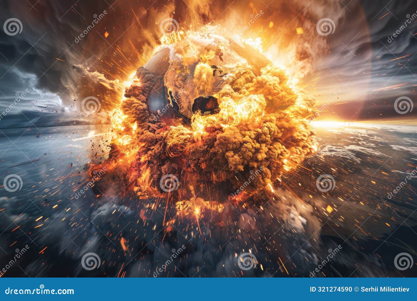 Planet Earth Exploding from Nuclear Blast. Explosion of Atomic Bomb ...