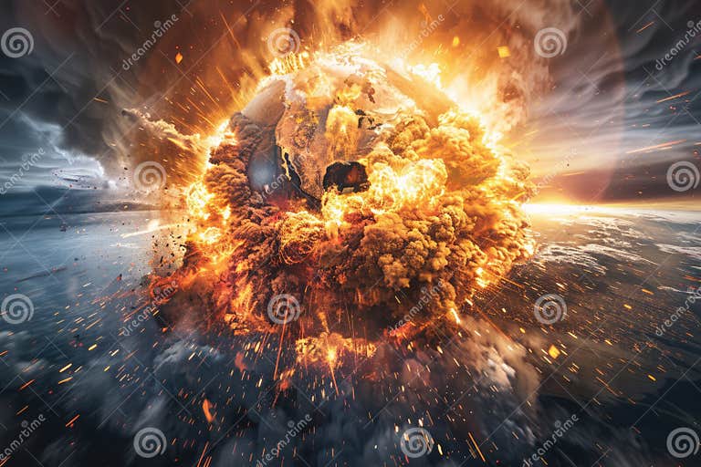 Planet Earth Exploding from Nuclear Blast. Explosion of Atomic Bomb ...