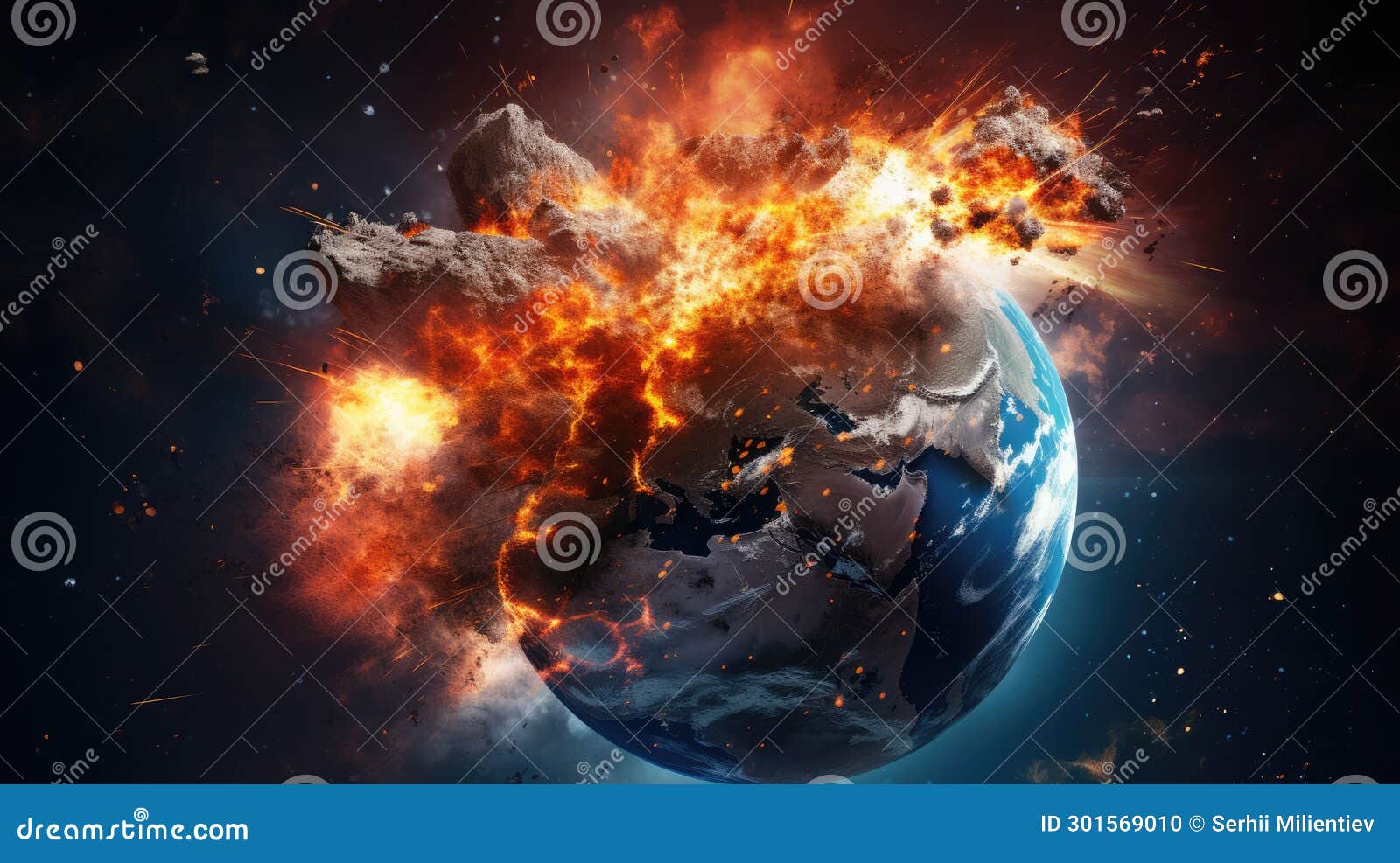 Planet Earth Exploding from Nuclear Blast. Explosion of Atomic Bomb ...