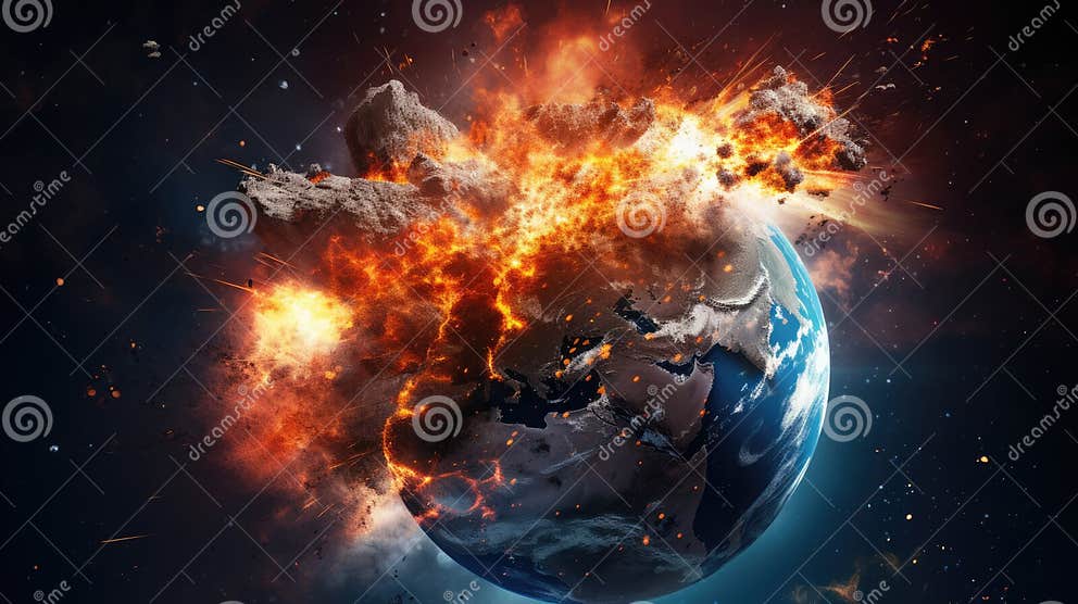 Planet Earth Exploding from Nuclear Blast. Explosion of Atomic Bomb ...