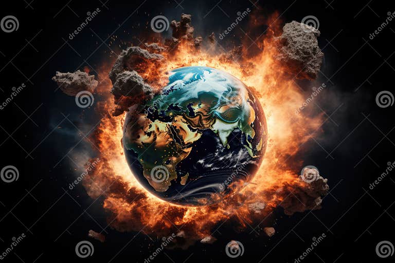 Planet Earth Exploding from Nuclear Blast. Explosion of Atomic Bomb ...