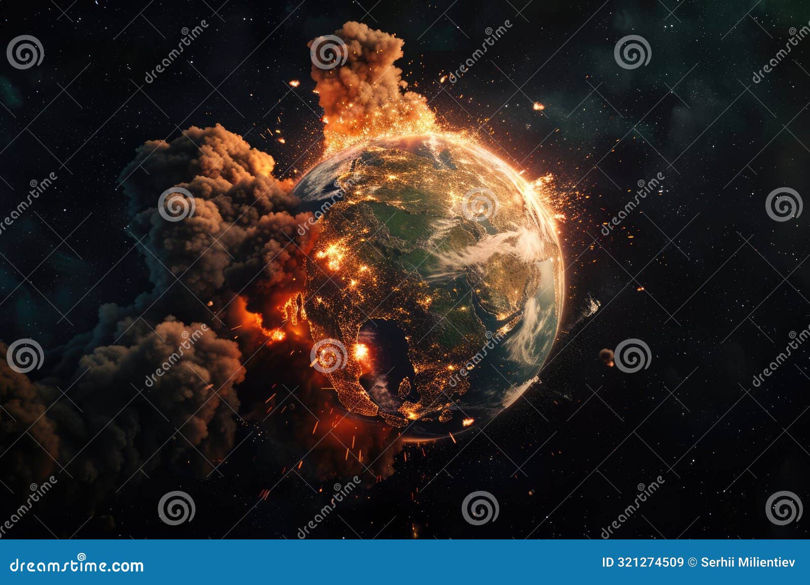 Planet Earth Exploding from Nuclear Blast. Explosion of Atomic Bomb ...