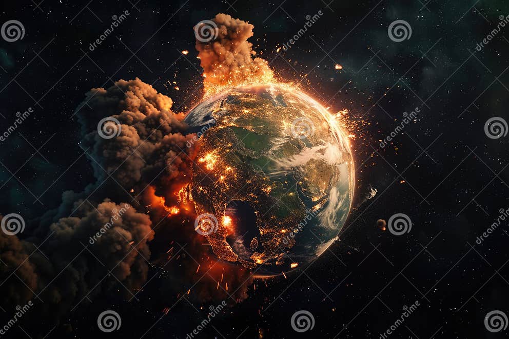 Planet Earth Exploding from Nuclear Blast. Explosion of Atomic Bomb ...