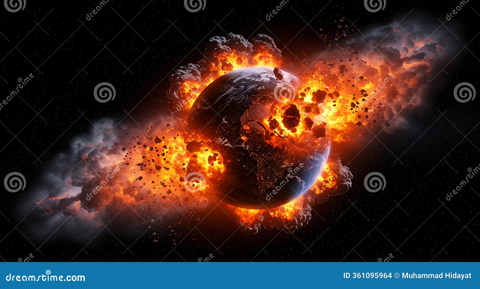 Planet Earth Explosion with Fire and Debris in Dark Outer Space Ai ...