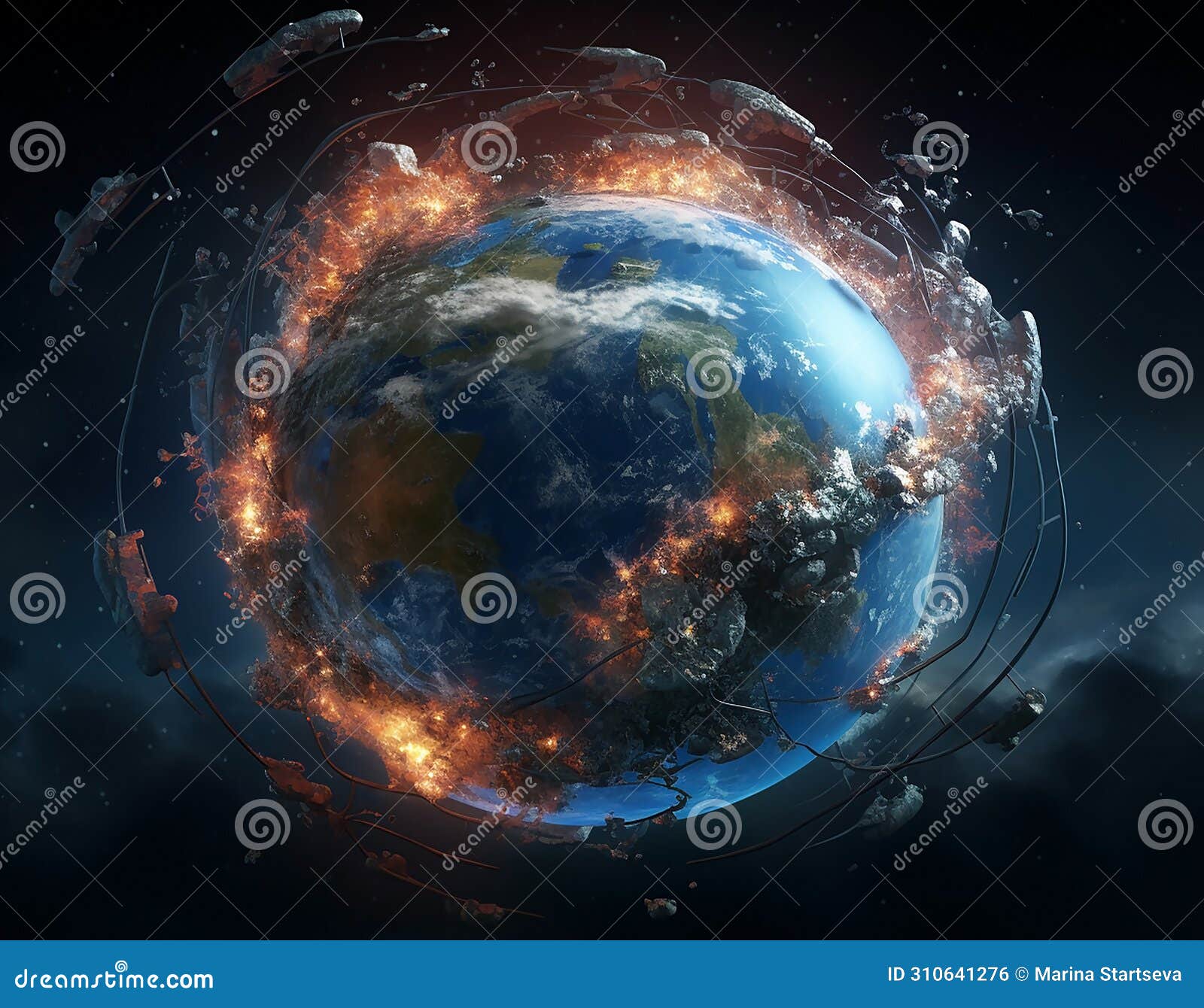 Planet Earth is on Fire after an Atomic Explosion Stock Illustration ...