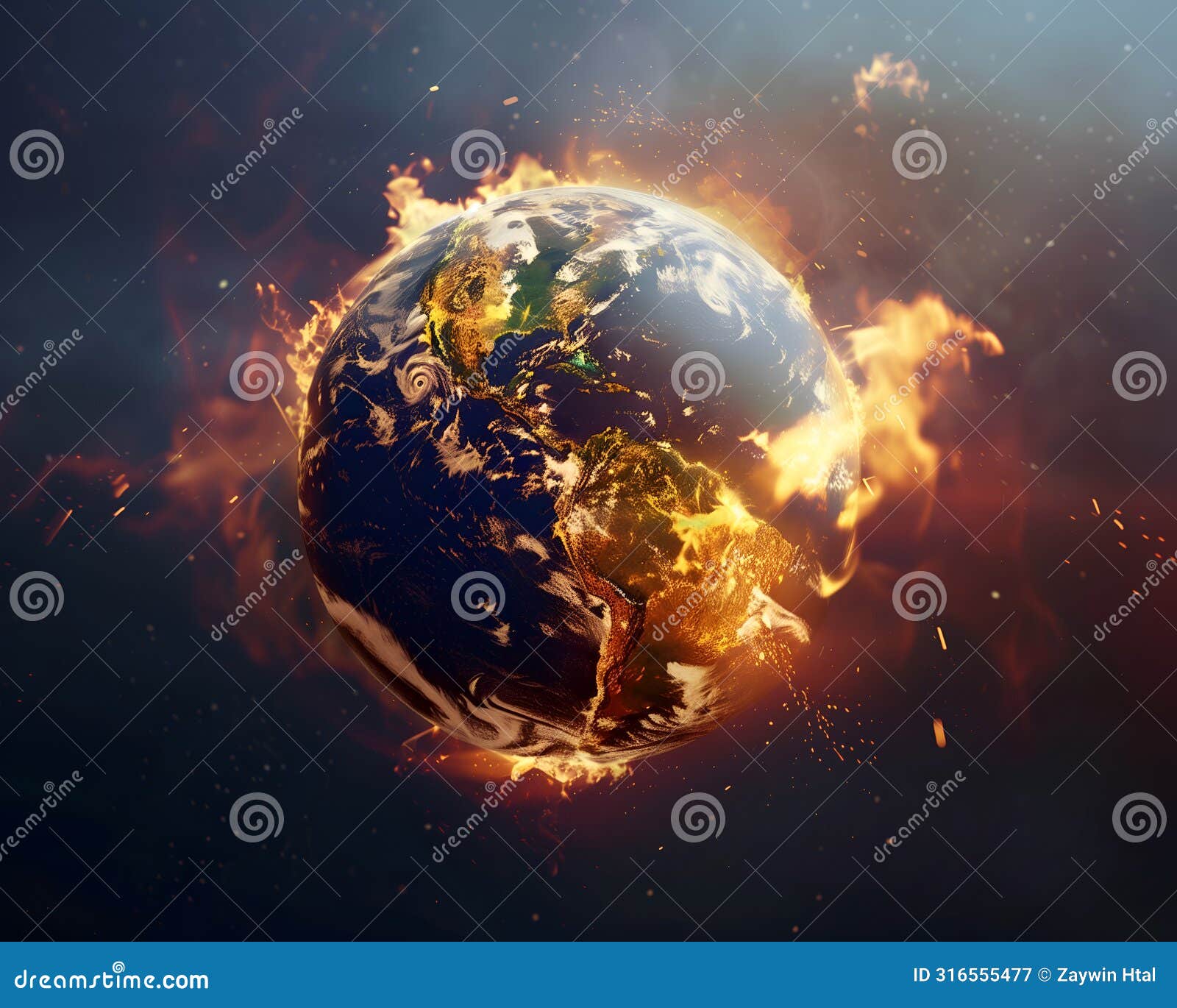 Planet Earth In Fire. Global Warming And Mass Extinction Concept Stock ...