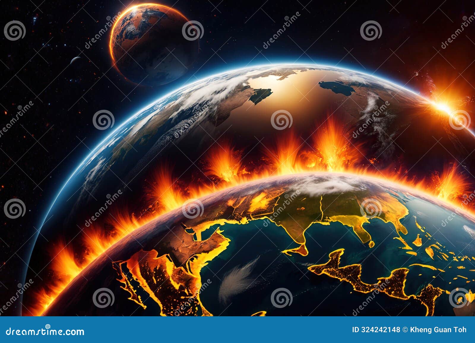 Planet Earth on Fire, Global Warming Wildfire Stock Illustration ...