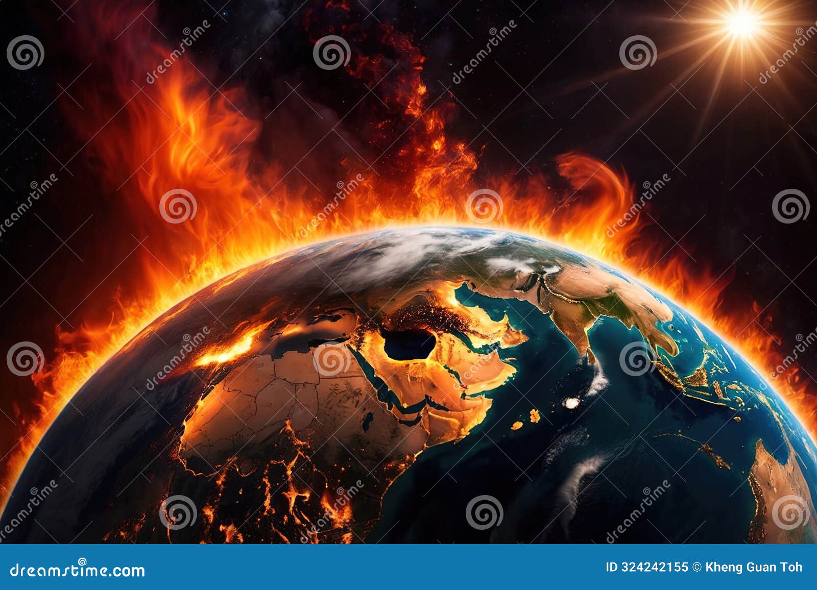 Planet Earth on Fire, Global Warming Wildfire Stock Illustration ...