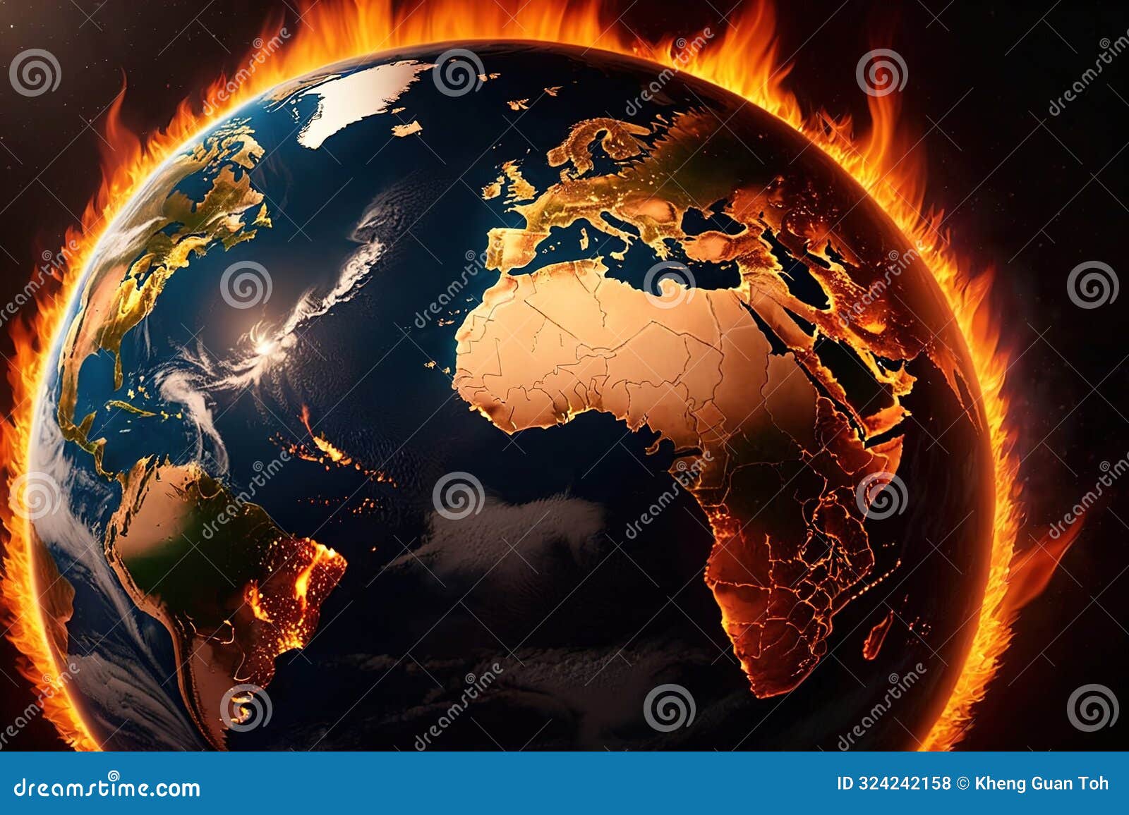 Planet Earth on Fire, Global Warming Wildfire Stock Illustration ...