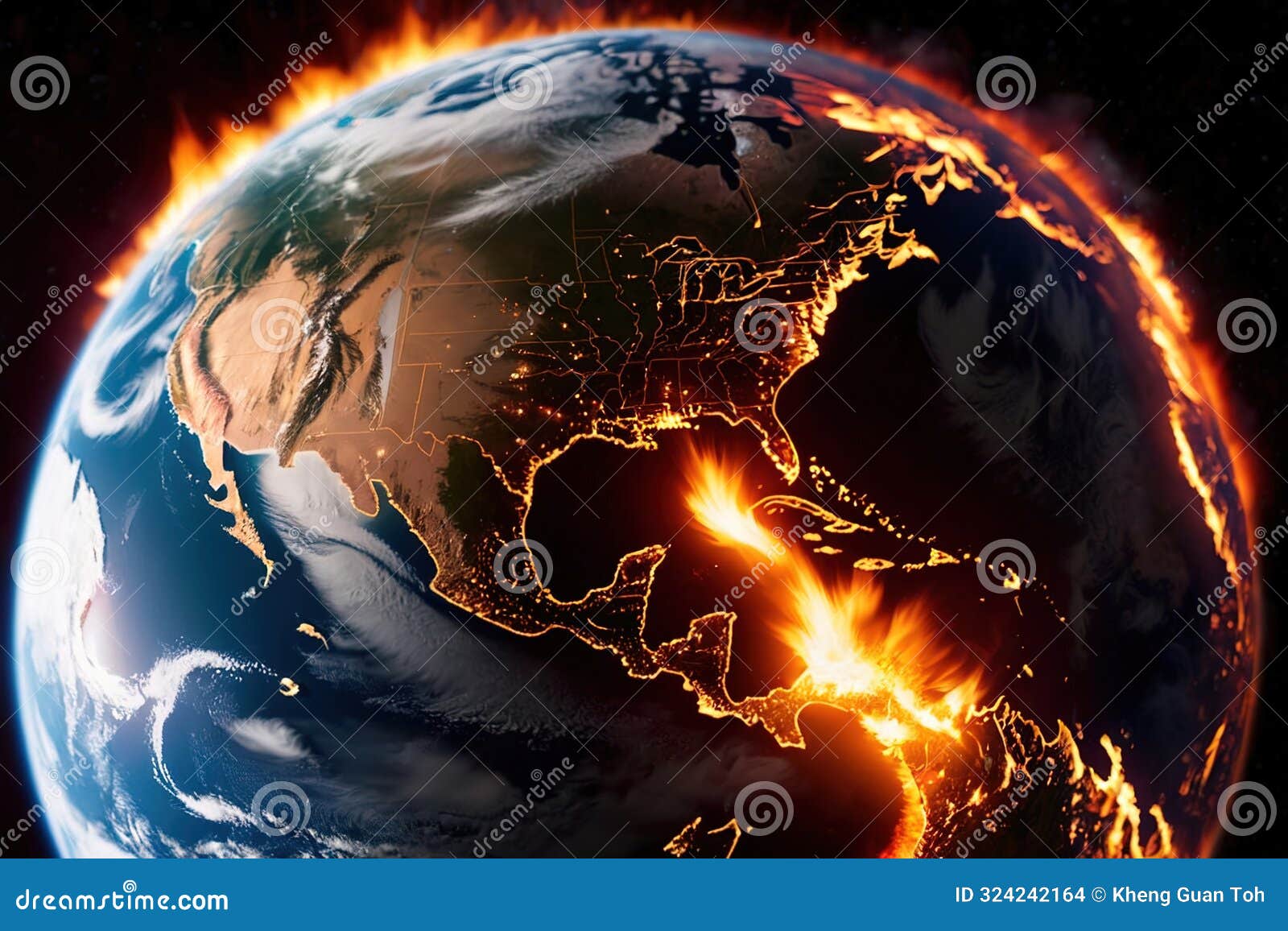 Planet Earth on Fire, Global Warming Wildfire Stock Illustration ...
