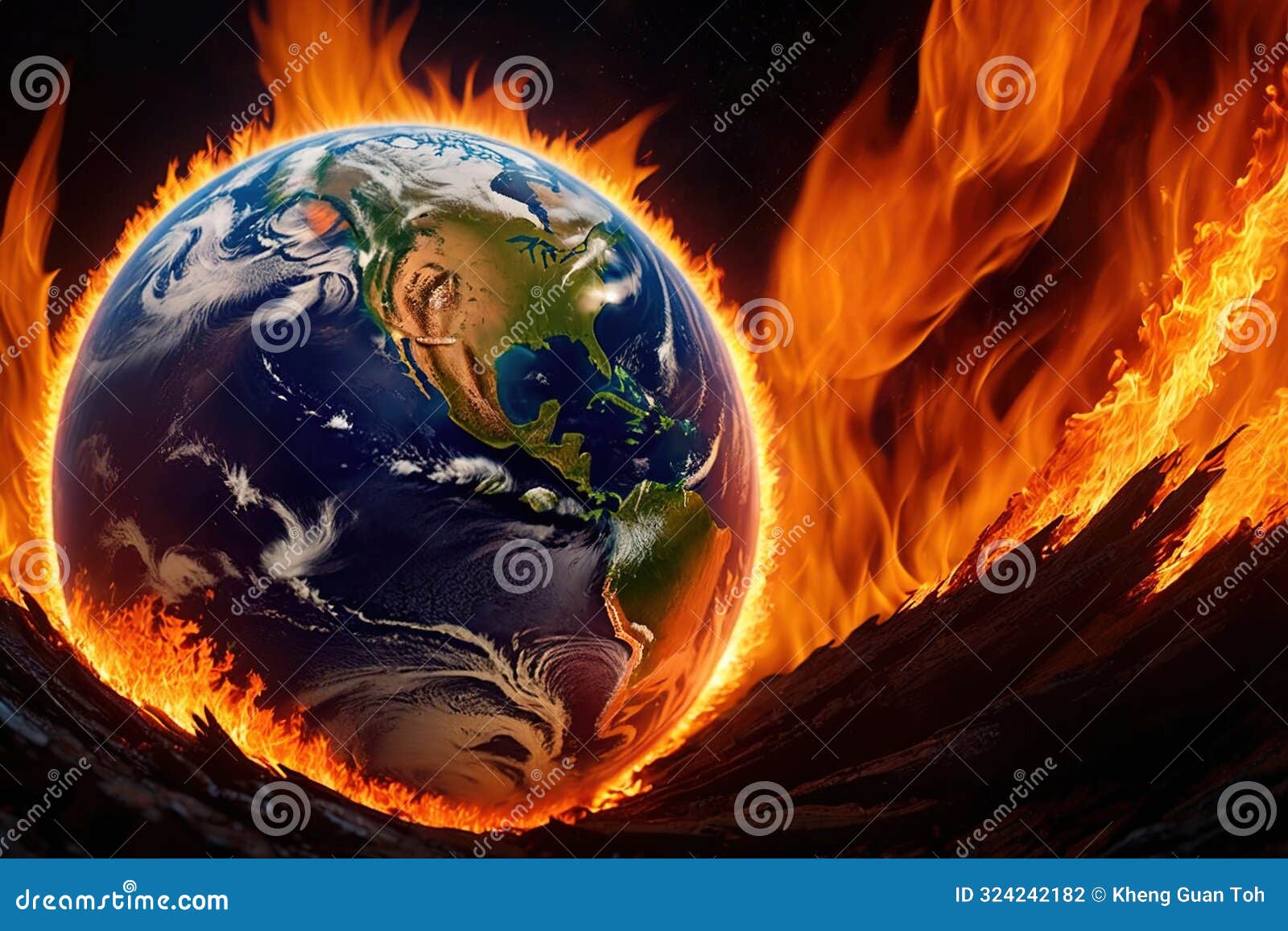 Planet Earth on Fire, Global Warming Wildfire Stock Illustration ...