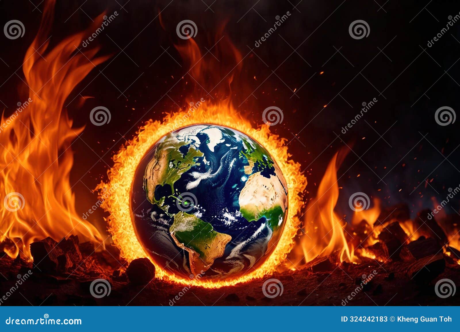 Planet Earth on Fire, Global Warming Wildfire Stock Illustration ...