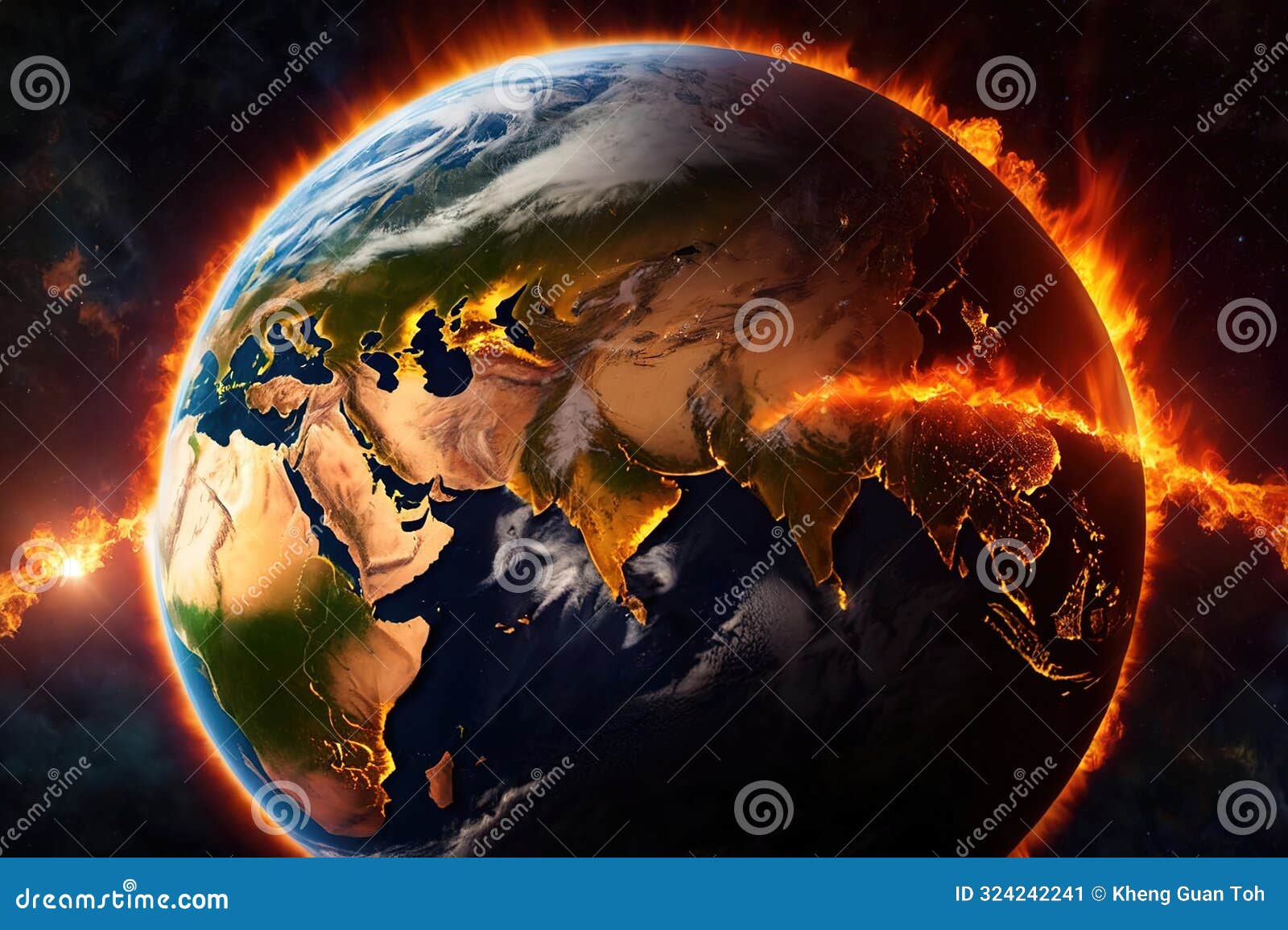 Planet Earth on Fire, Global Warming Wildfire Stock Illustration ...
