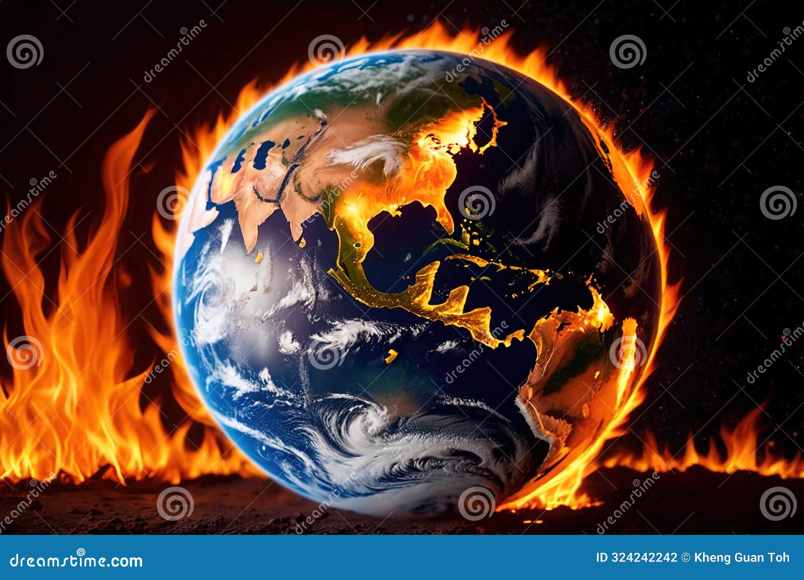 Planet Earth on Fire, Global Warming Wildfire Stock Illustration ...