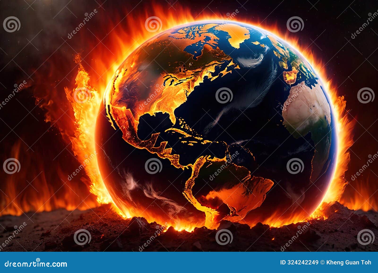 Planet Earth on Fire, Global Warming Wildfire Stock Illustration ...