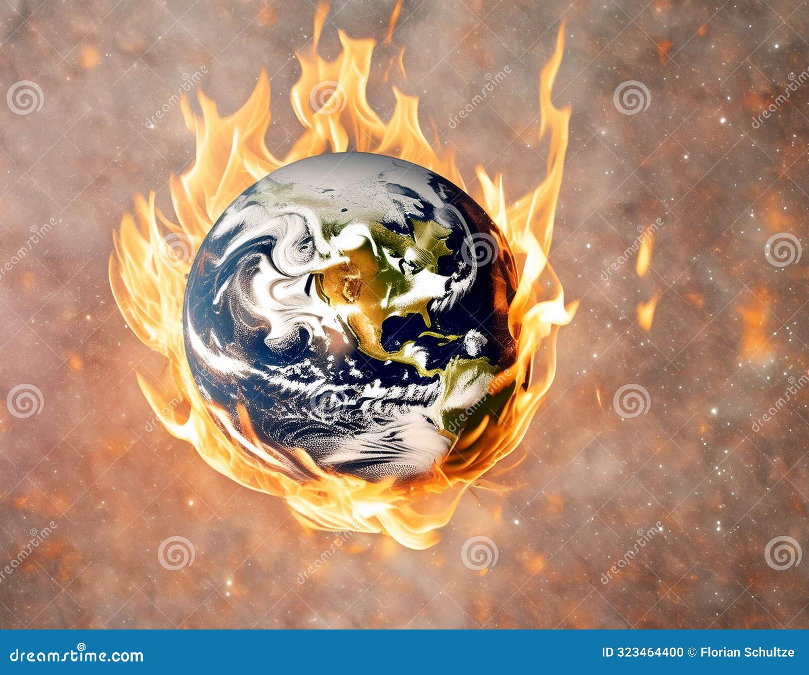 Planet Earth on Fire in Outer Space Stock Illustration - Illustration ...