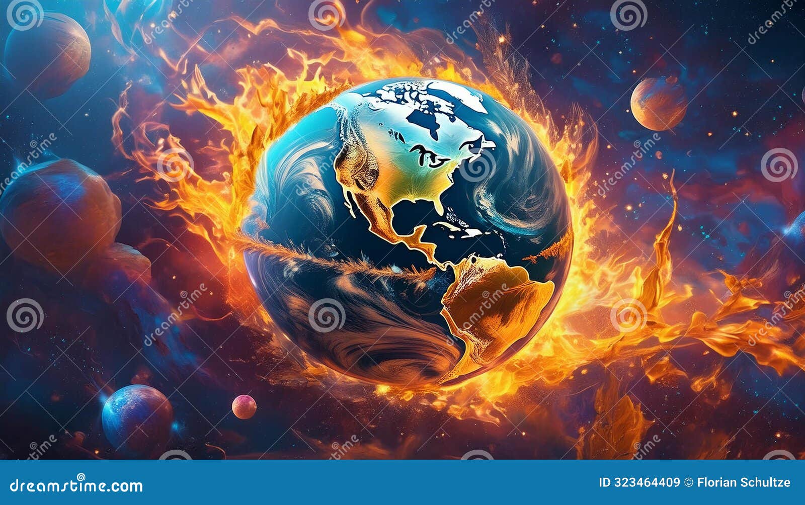 Planet Earth on Fire in Outer Space Stock Illustration - Illustration ...