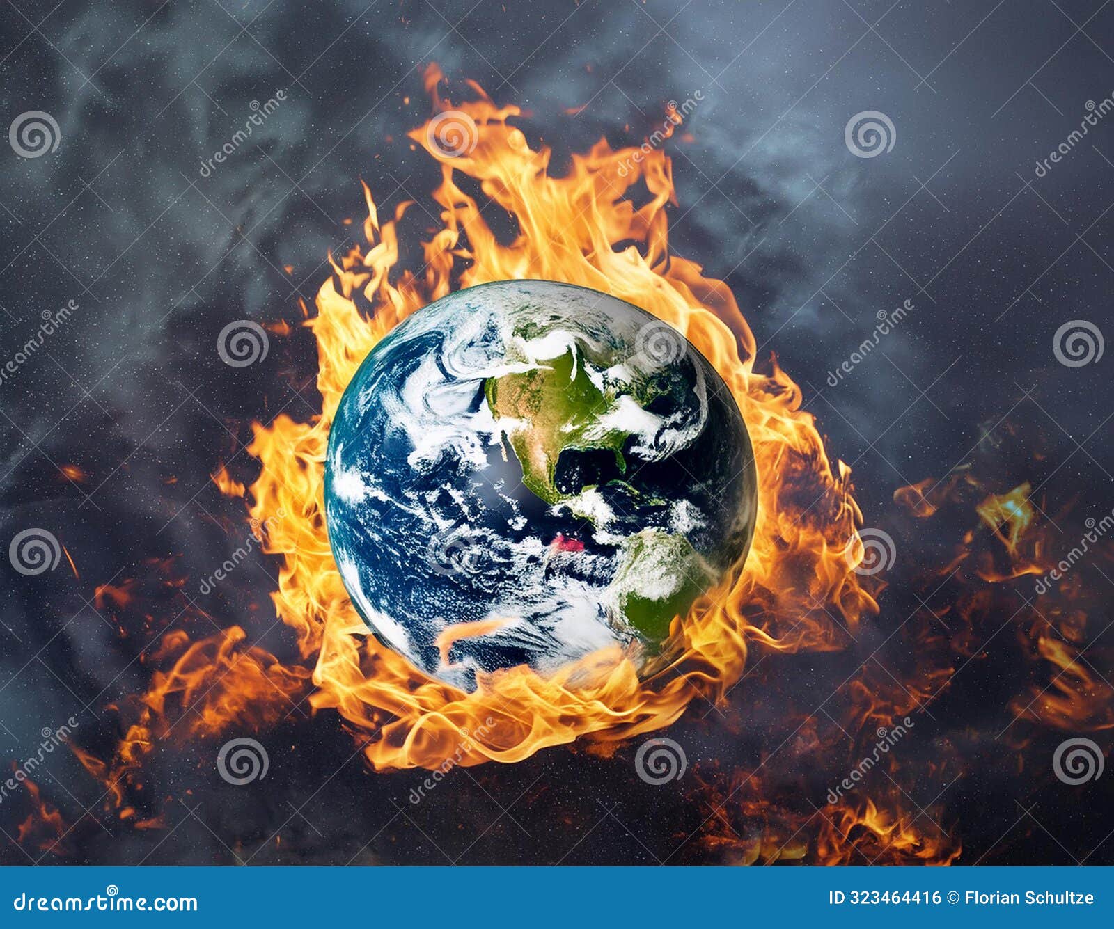 Planet Earth on Fire in Outer Space Stock Illustration - Illustration ...