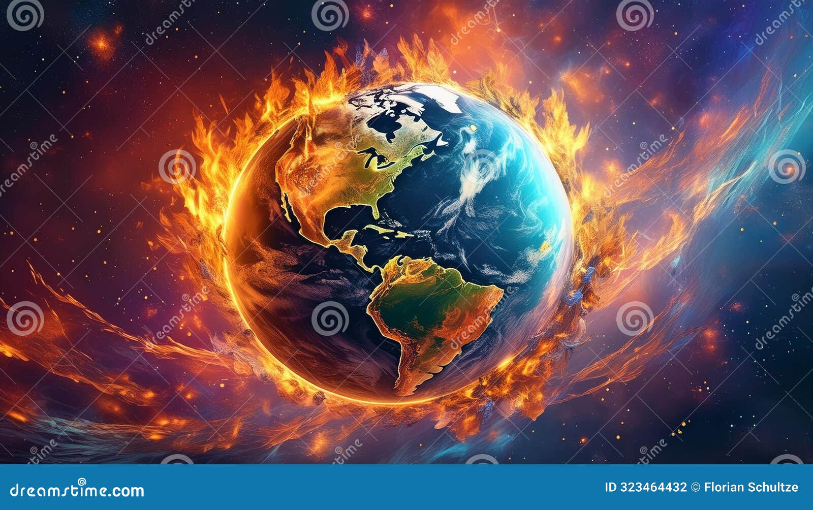 Planet Earth on Fire in Outer Space Stock Illustration - Illustration ...