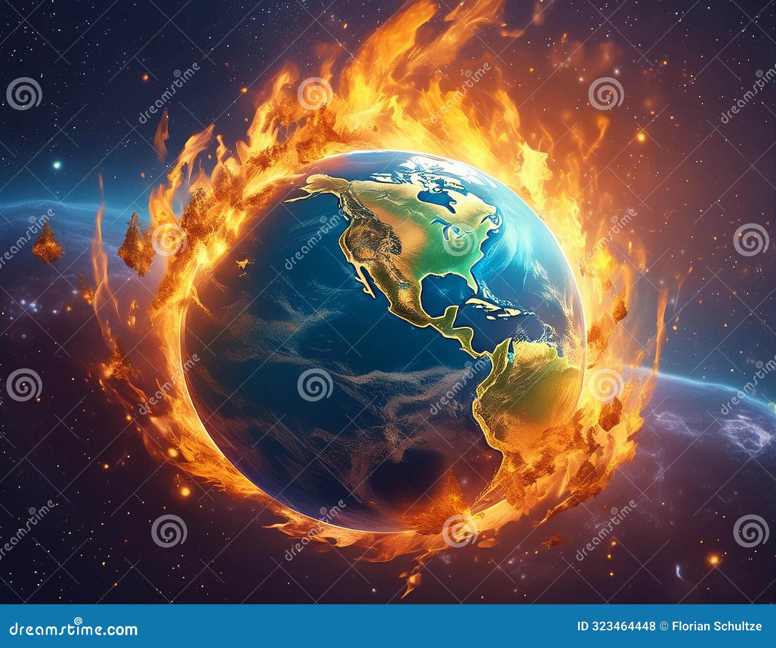 Planet Earth on Fire in Outer Space Stock Illustration - Illustration ...
