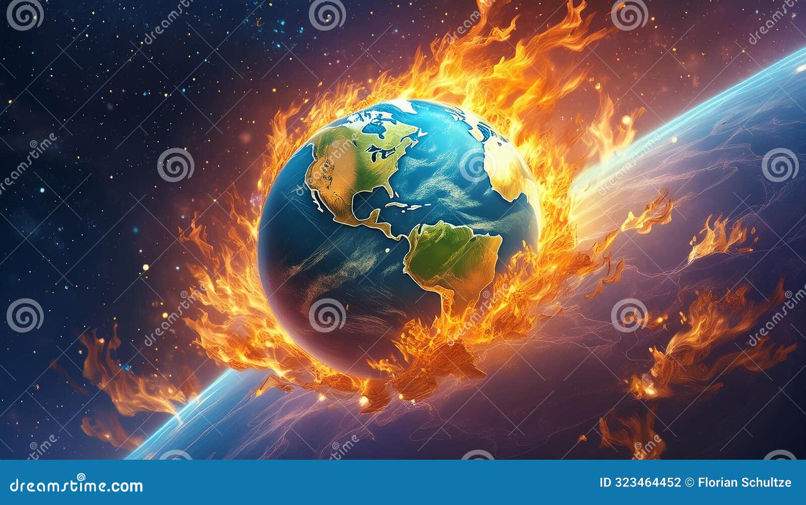 Planet Earth on Fire in Outer Space Stock Illustration - Illustration ...