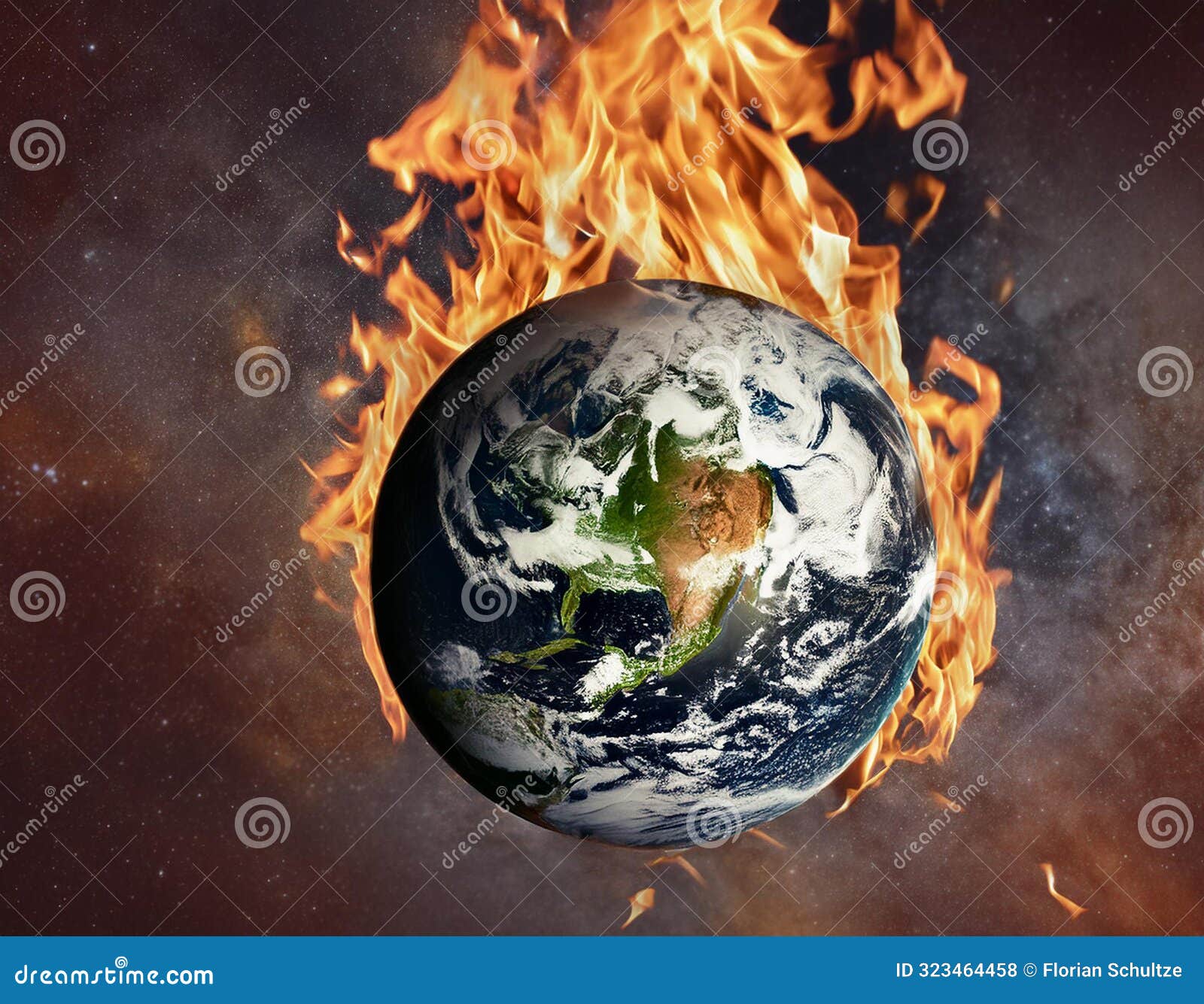 Planet Earth on Fire in Outer Space Stock Illustration - Illustration ...