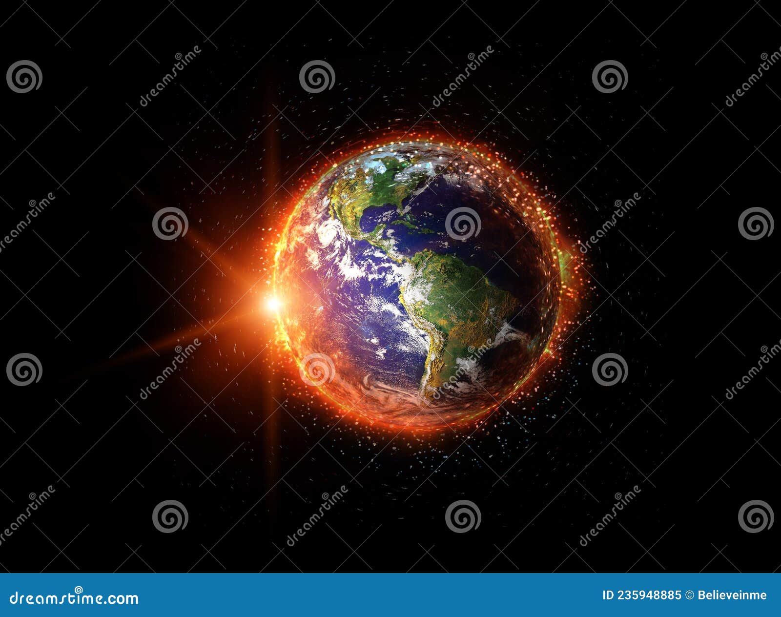 Planet Earth on Fire in Outer Space. Stock Image - Image of light ...