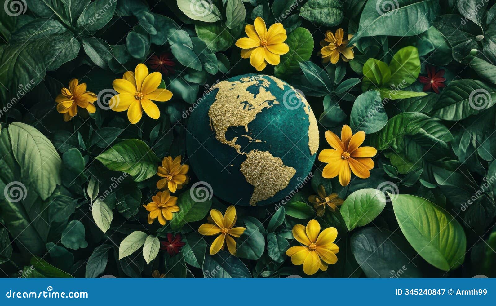 Planet Earth with Flowers and Leaves. Nature Background Stock ...