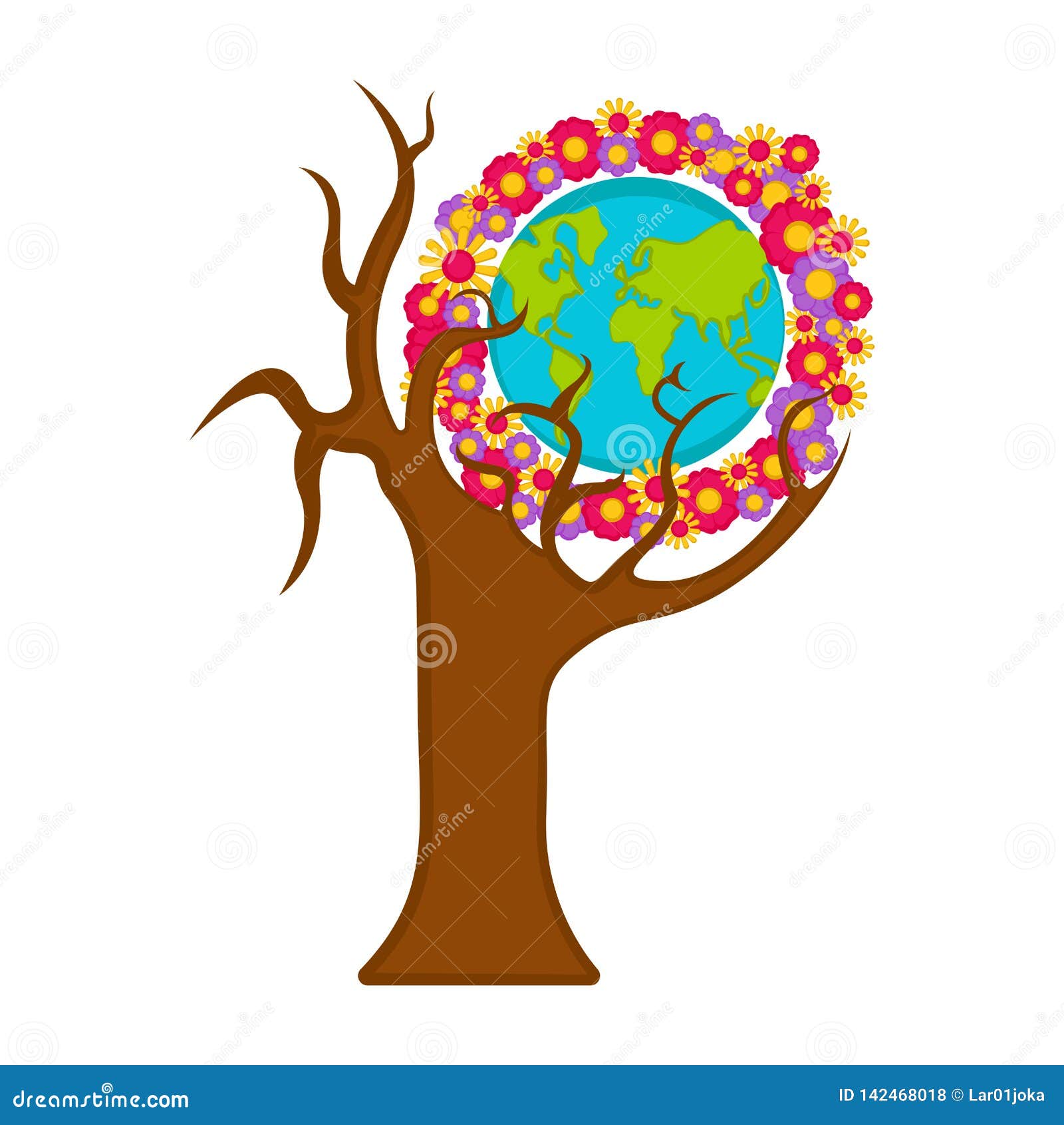 Planet Earth with Flowers on a Tree Stock Vector - Illustration of ...