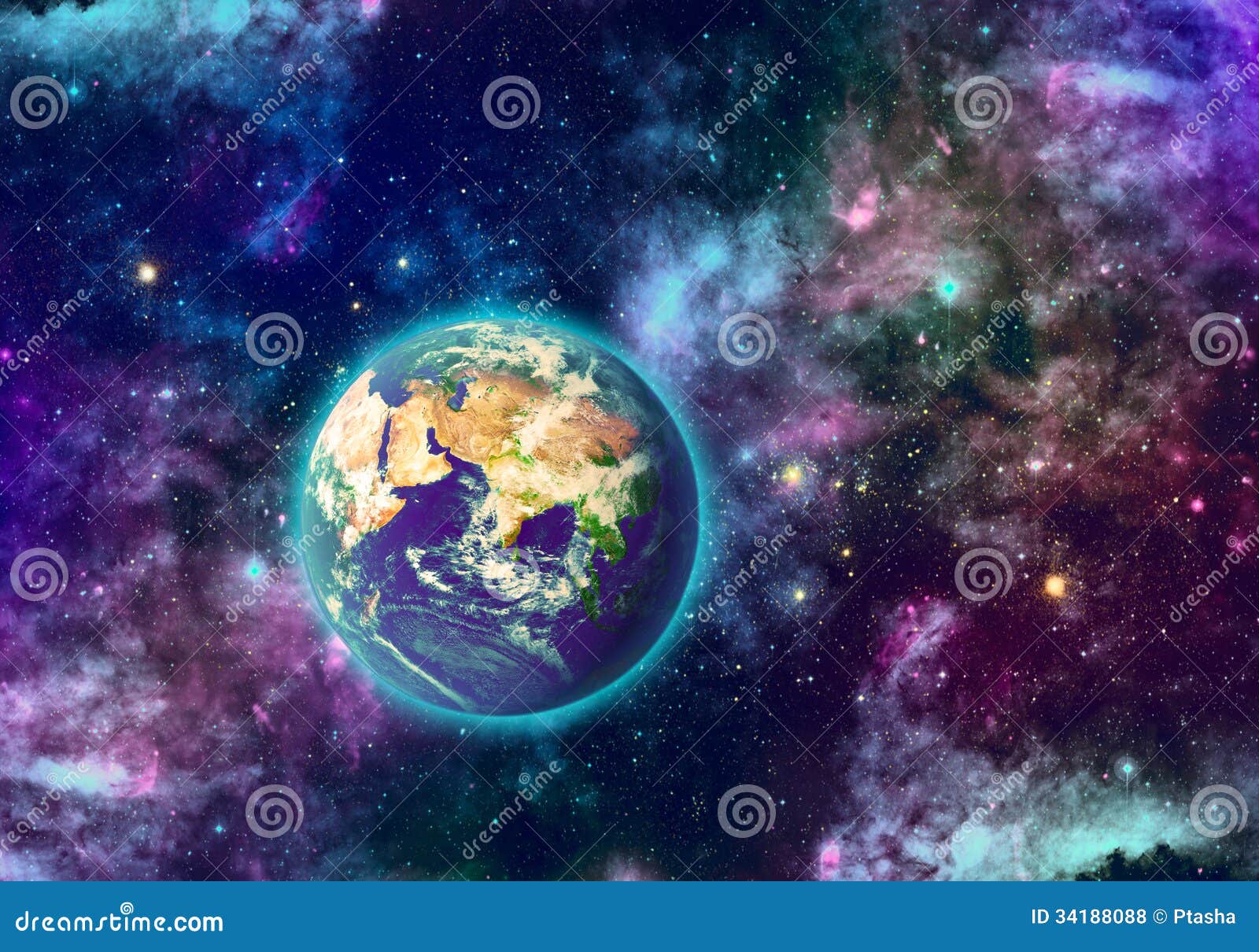 Planet earth and galaxy stock illustration. Illustration of planetary ...