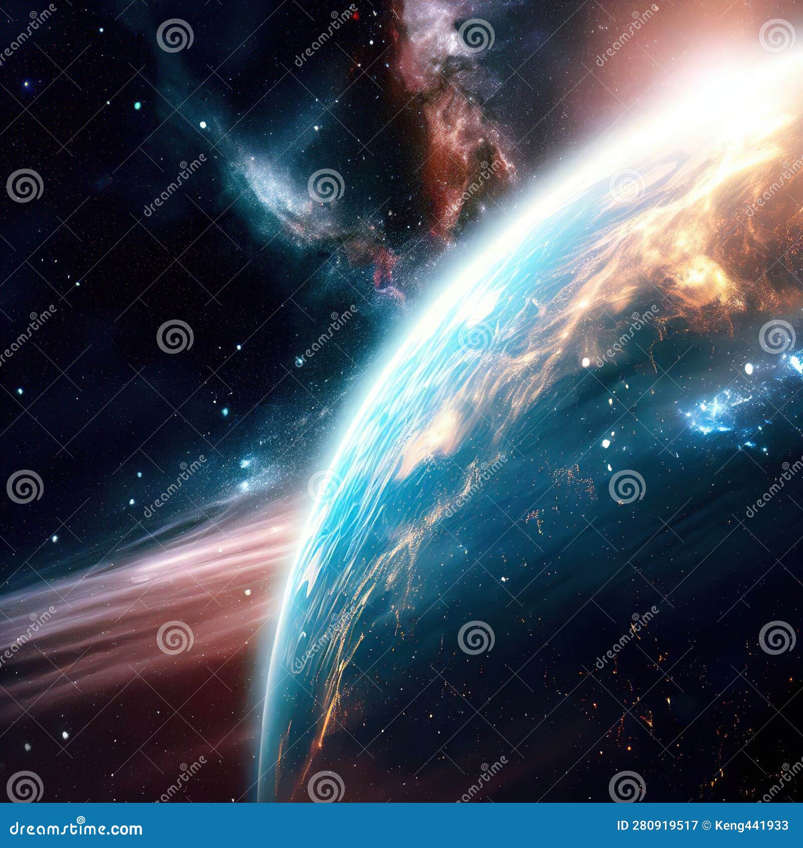 Planet Earth Globe Galaxy in Space, Sci-fi Landscape with Planet ...