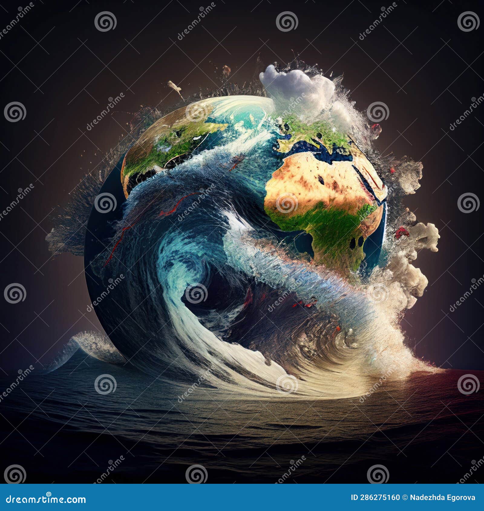 Planet Earth Globe Illustration - Global Warming Problem, Tsunami and ...