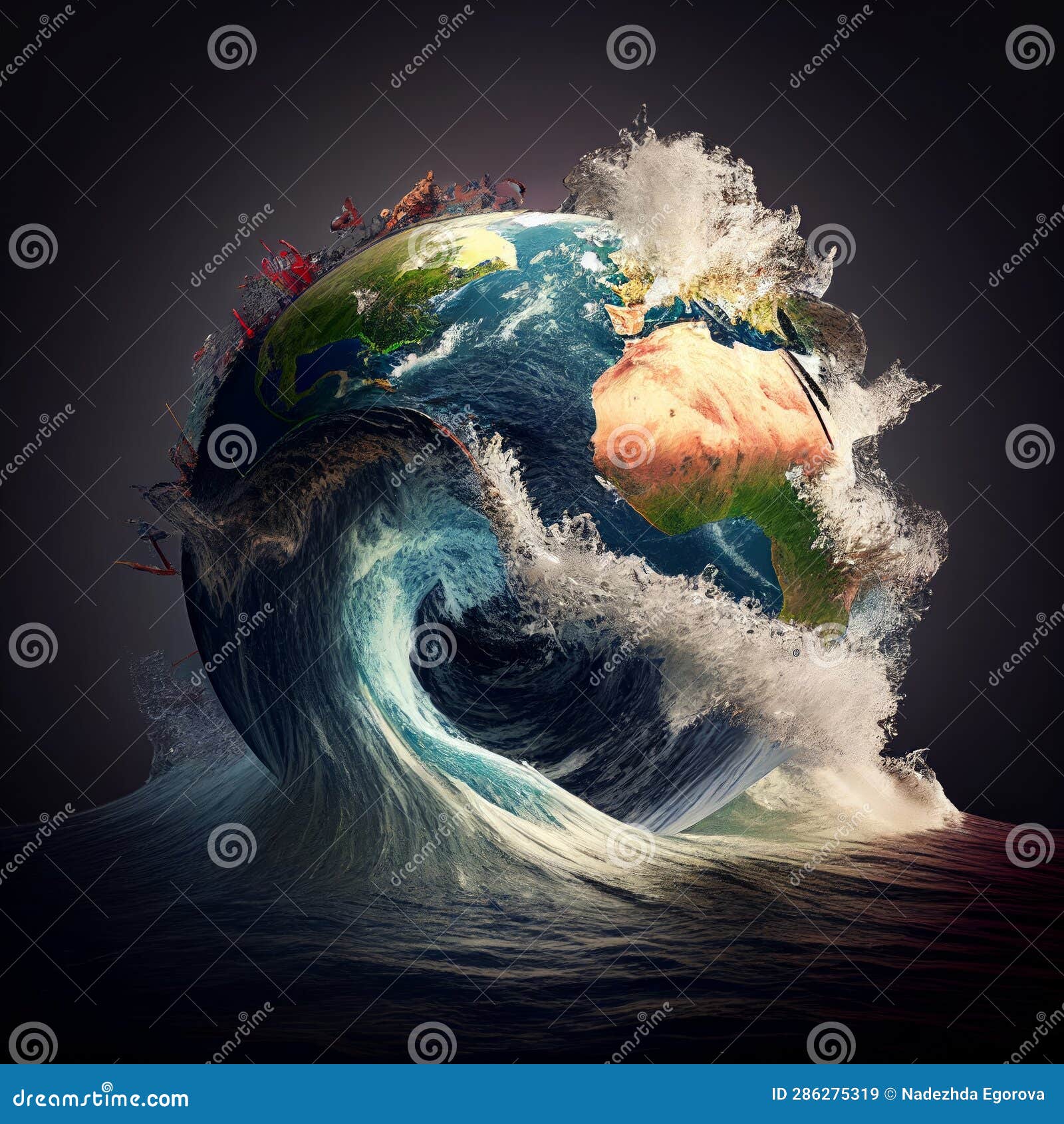 Planet Earth Globe Illustration - Global Warming Problem, Tsunami and ...
