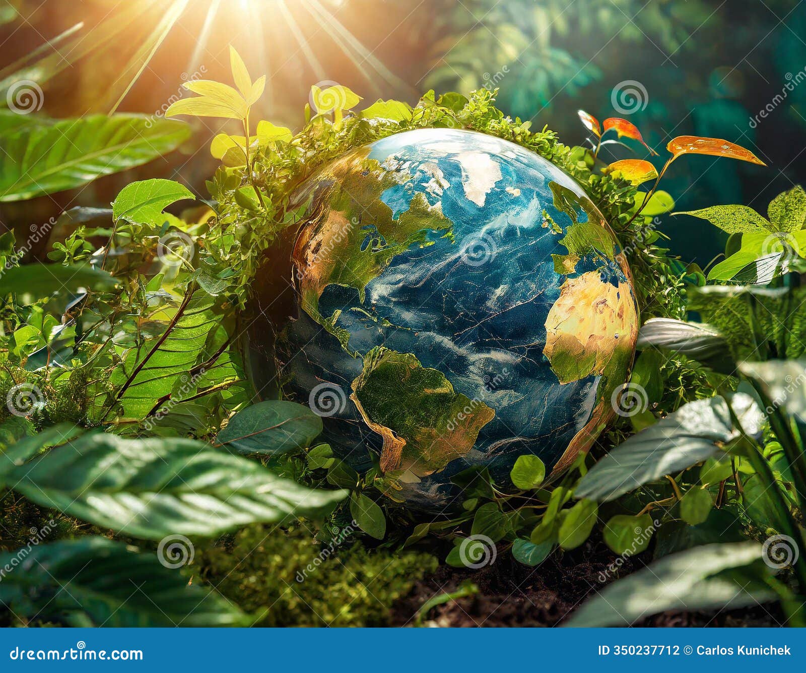 Planet Earth Globe Surrounded by Vegetation and Nature - Generated by ...