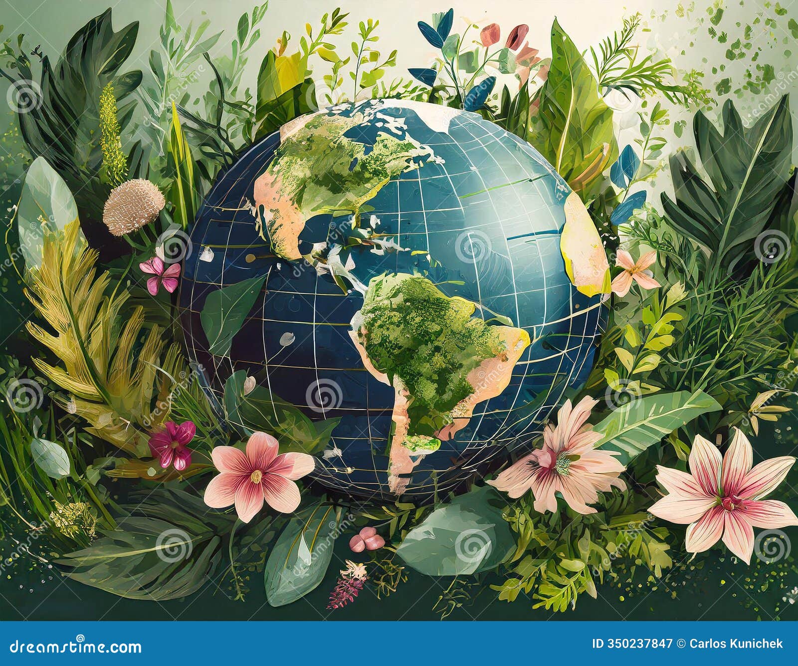 Planet Earth Globe Surrounded by Vegetation and Nature - Generated by ...