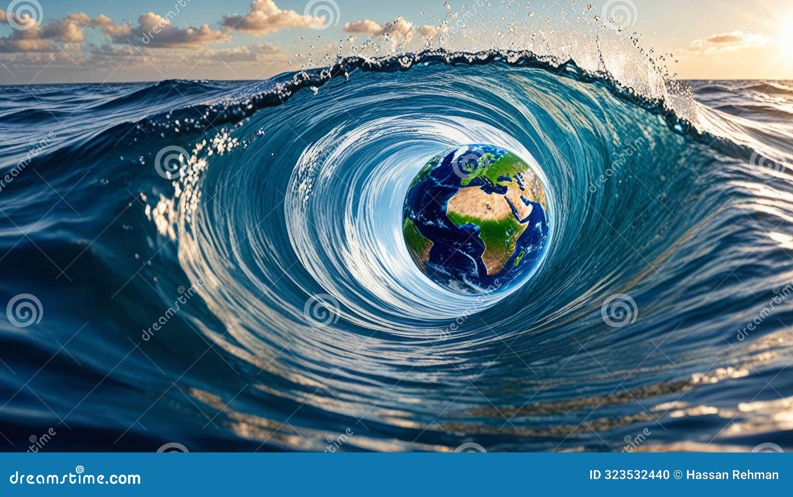Planet Earth Globe in Wave of Water in the Ocean Stock Illustration ...