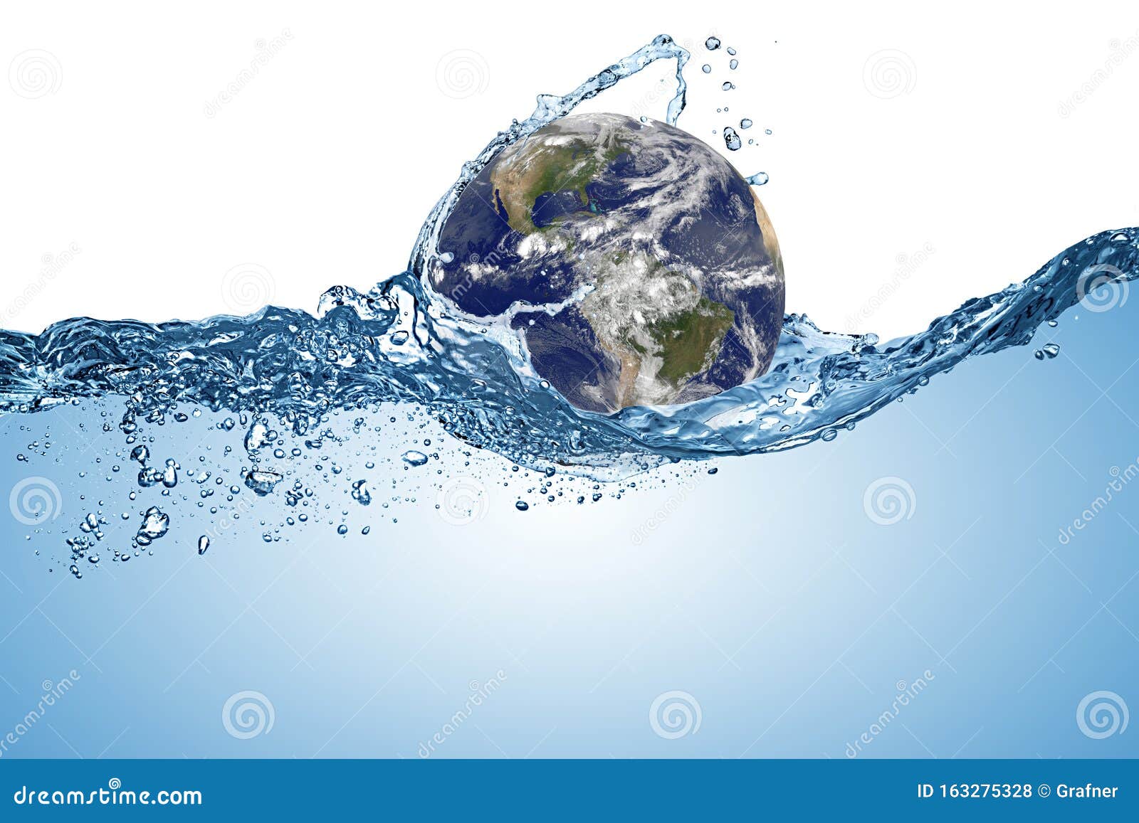 Planet Earth Globe in Wave of Water in the Ocean. Climate Change Global ...