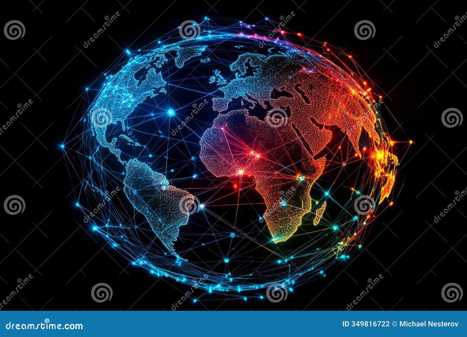 Planet Earth Glowing with Data Connections on Black Background Stock ...