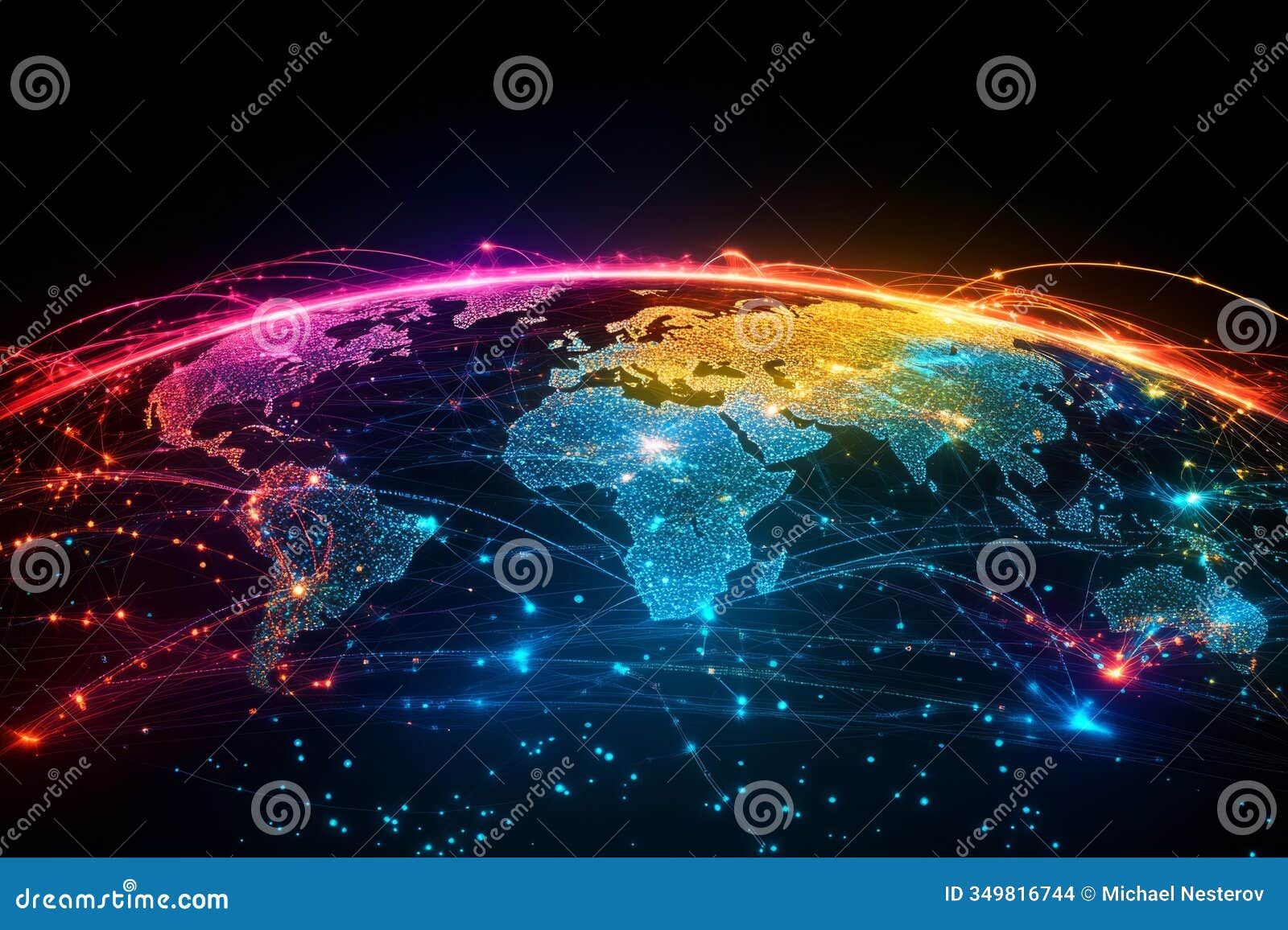 Planet Earth Glowing with Digital Network Connections Covering ...