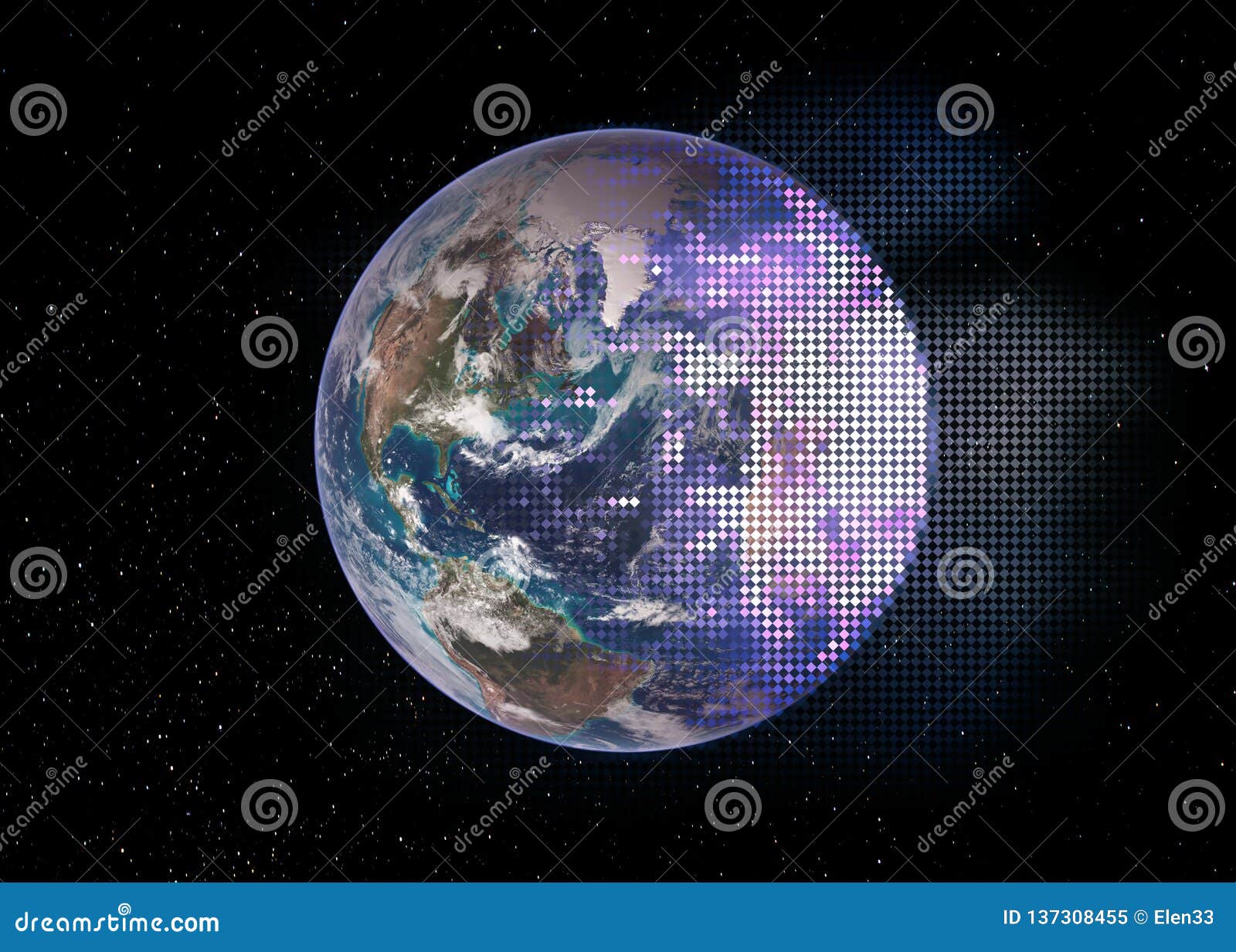 Planet Earth Half Break Down into the Technology Mosaic Rhombus Tiles ...
