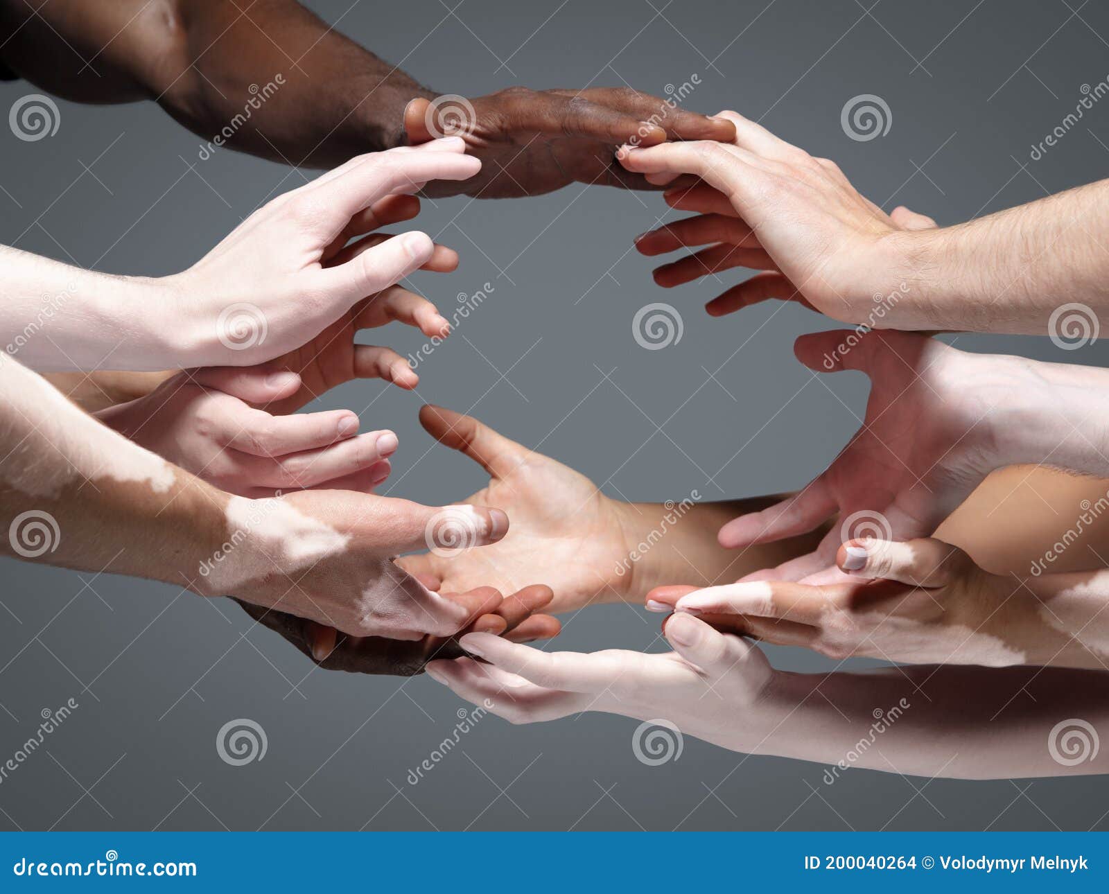Hands of Different People in Touch Isolated on Grey Studio Background ...