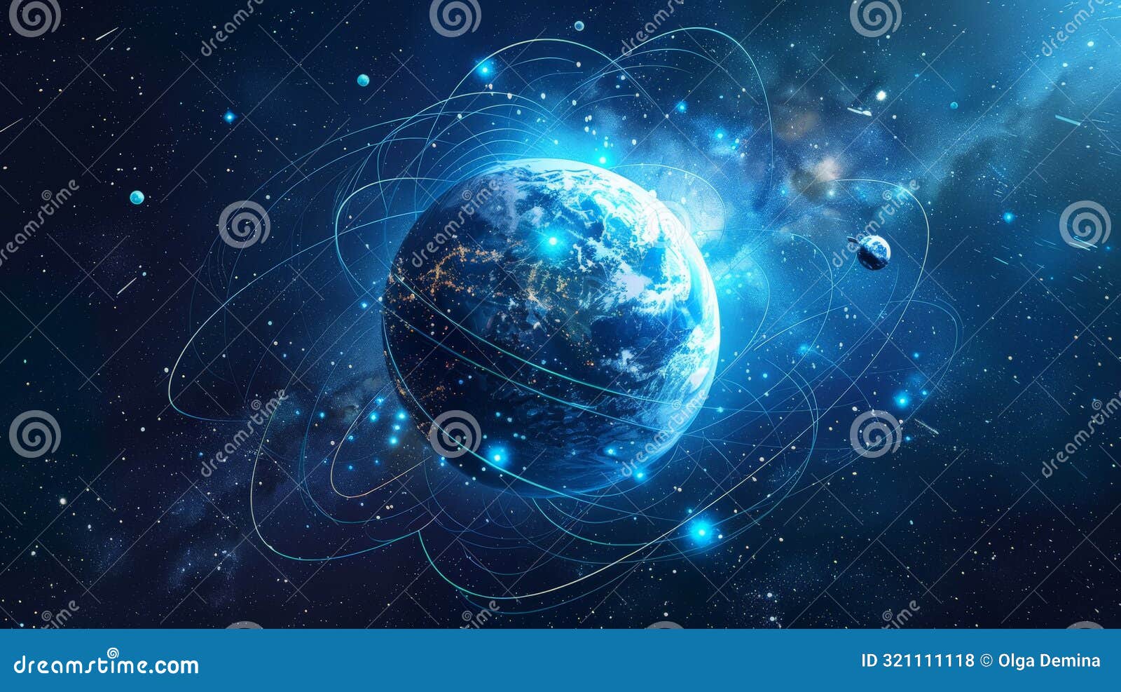 Planet Earth with Interconnected Orbits and Satellites Surrounding it ...