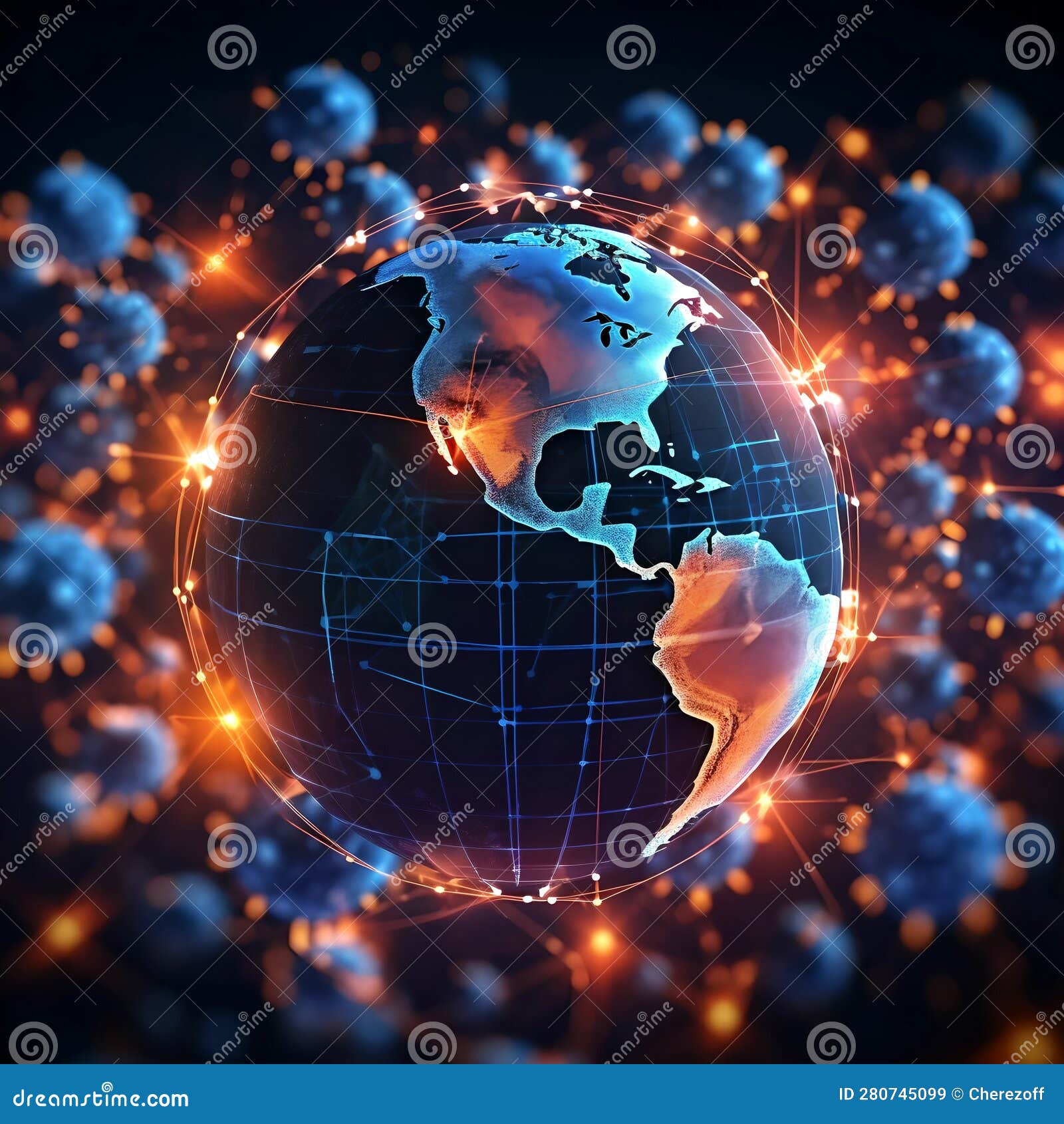 Planet Earth with Lines of Transmitted Signals Stock Illustration ...