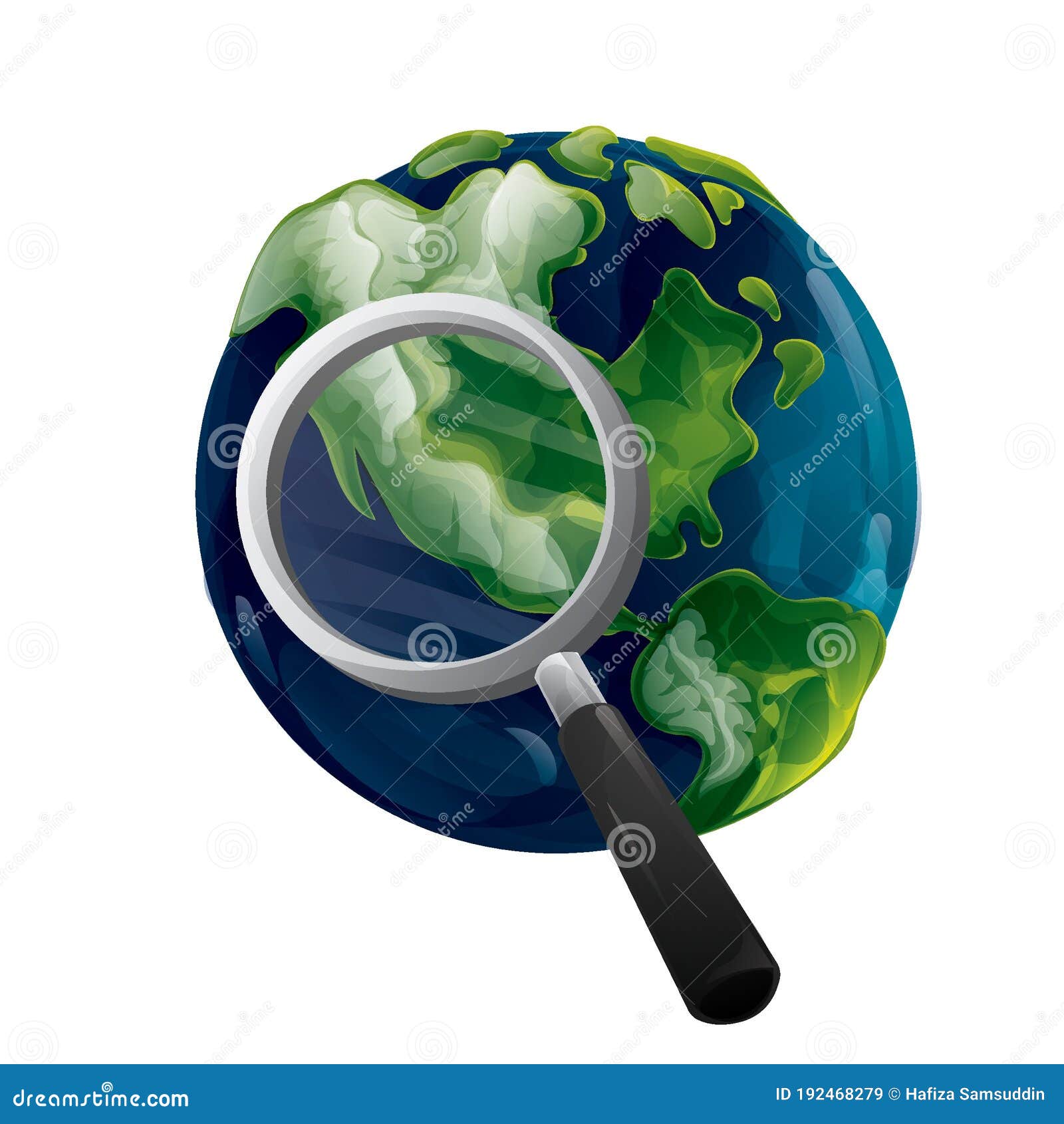 Planet Earth with Magnifying Glass. Vector Illustration Decorative ...