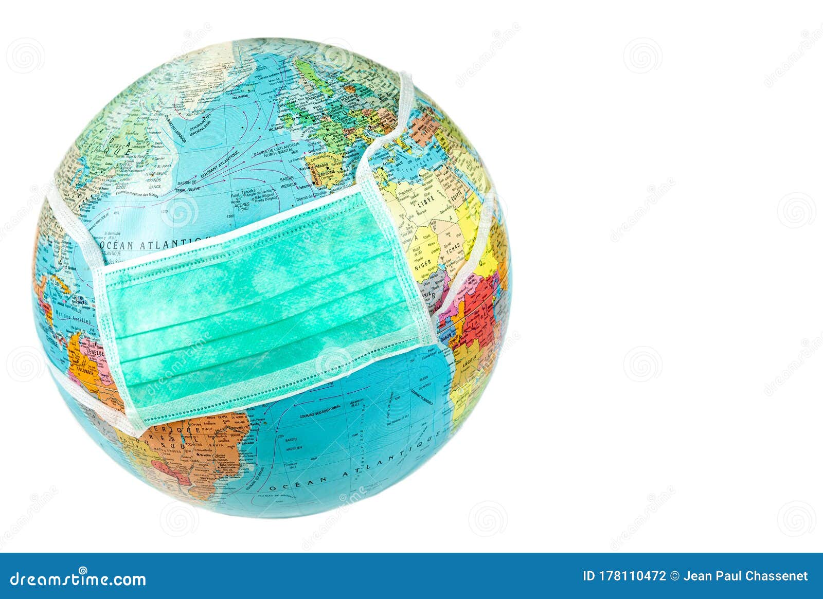 Planet Earth with a Mask on and a White Background, the World is in a ...