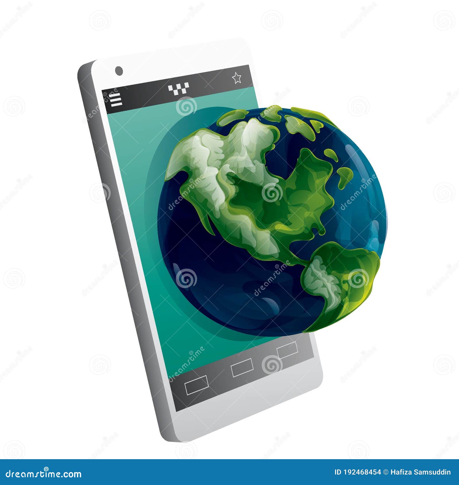 Planet Earth with Mobile Phone. Vector Illustration Decorative Design ...