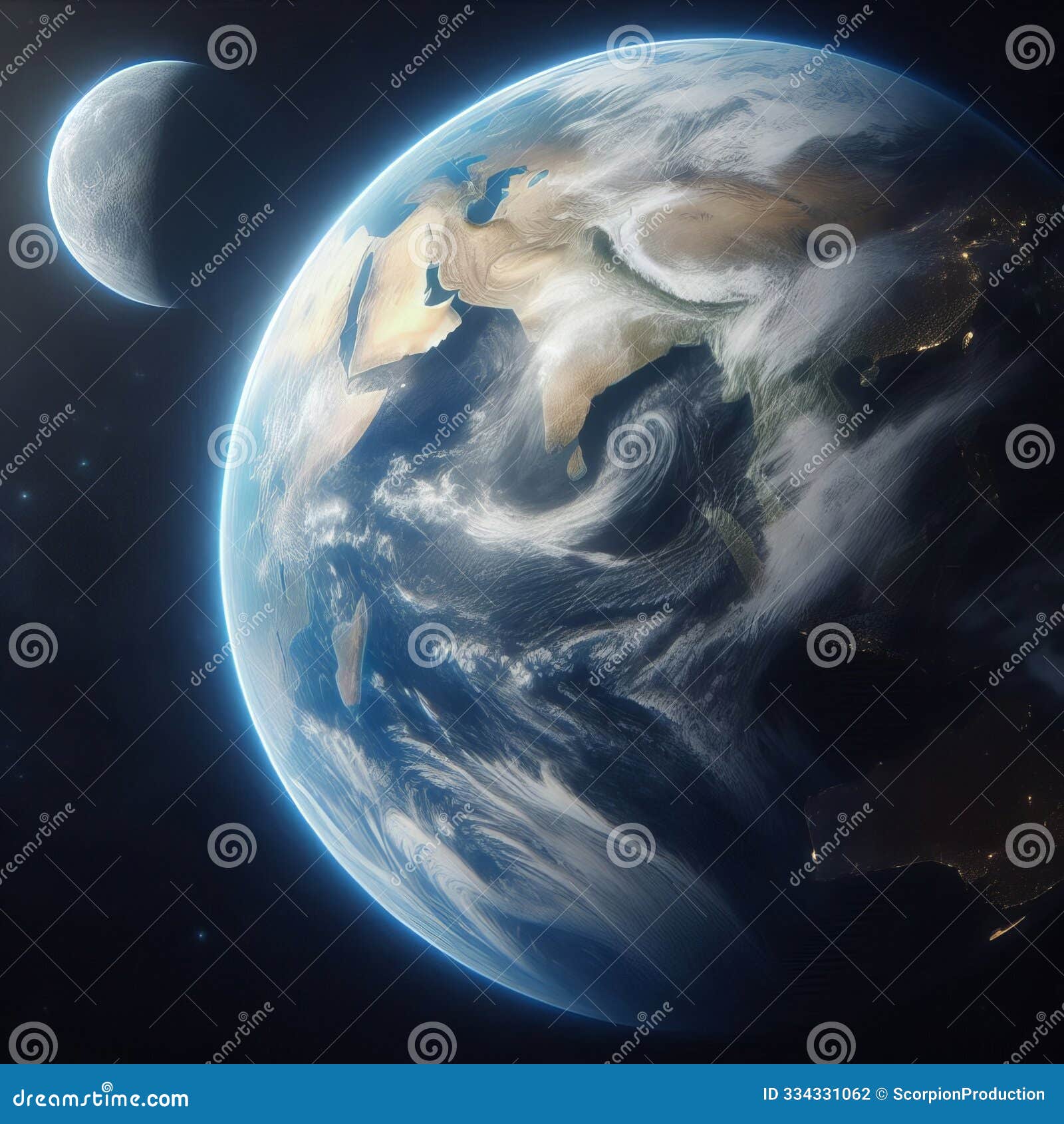 Planet Earth and Moon in Deep Space View from Orbit Stock Photo - Image ...