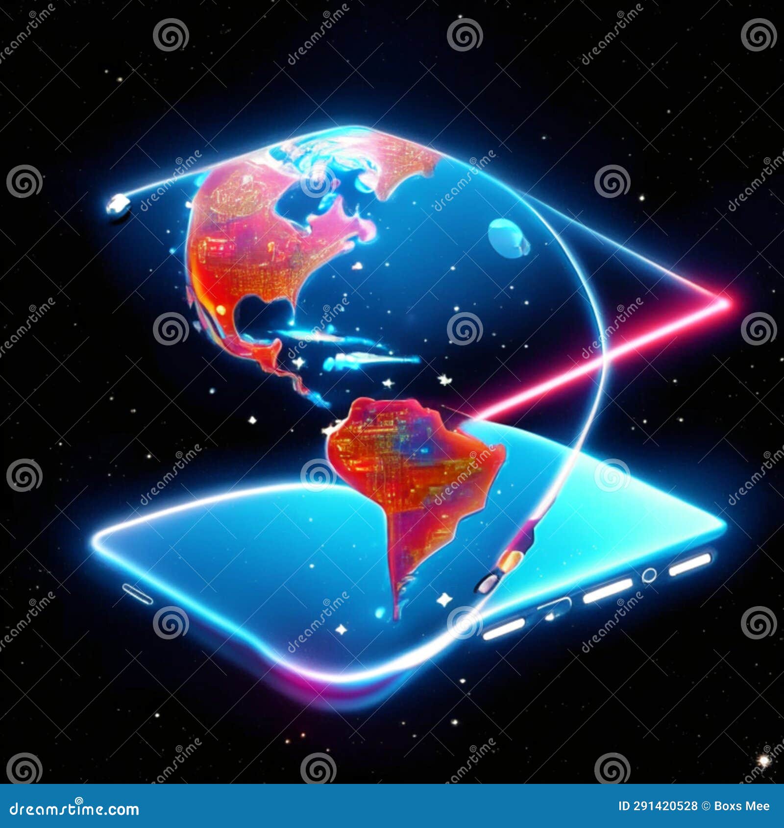 Planet Earth with Neon Light Effect. Abstract Background. Vector ...