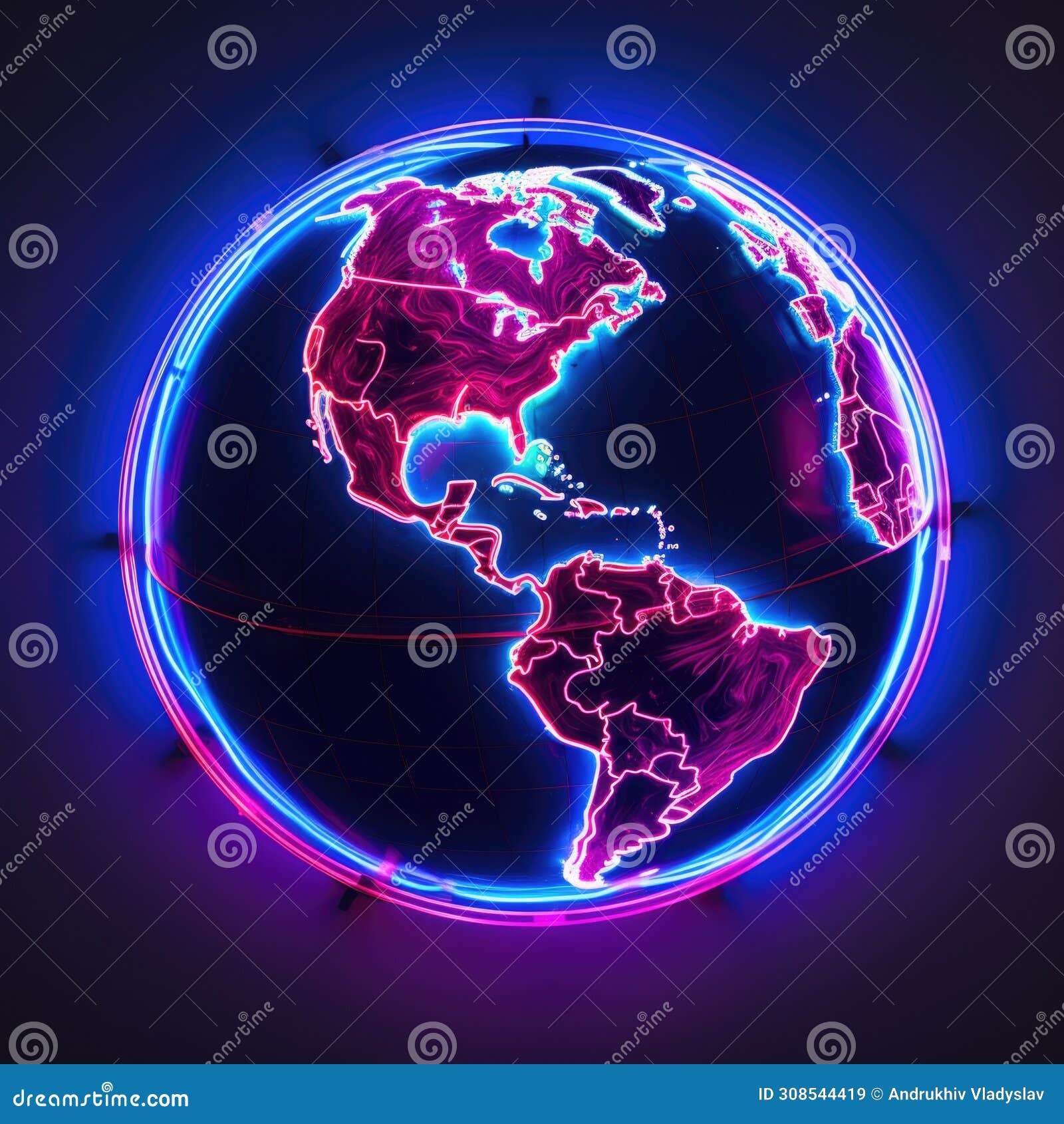 Planet Earth in Neon, Shadows and Lights Fitted Stock Illustration ...