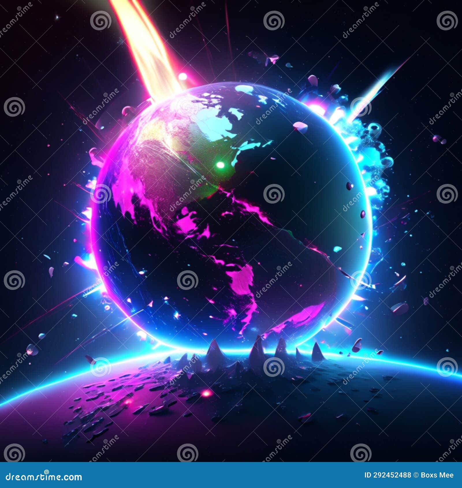 Planet Earth in Outer Space. Futuristic Planet with Neon Light Effect ...